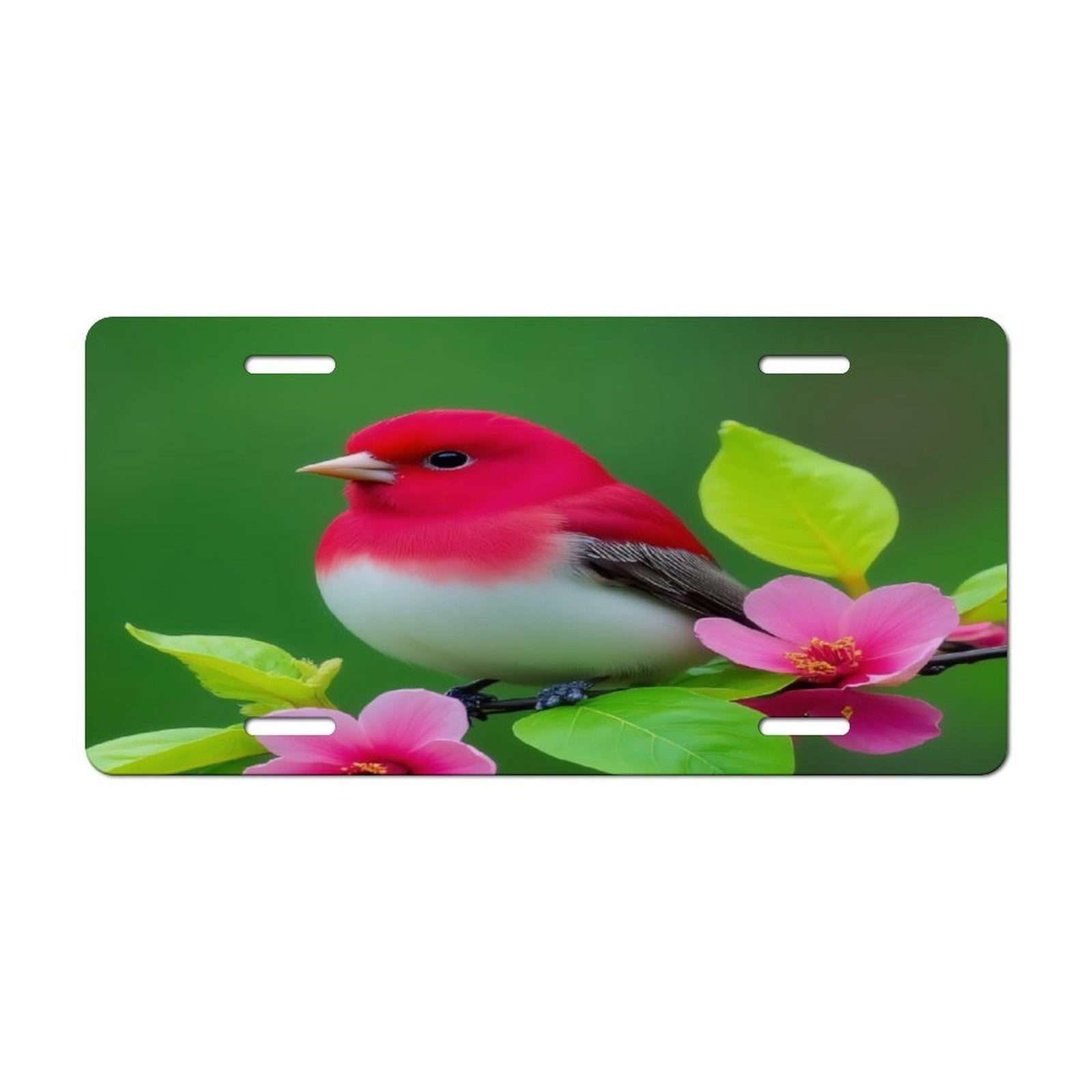 Red Bird on Pink Flowers License Plate Lightweight Aluminum Automotive ...
