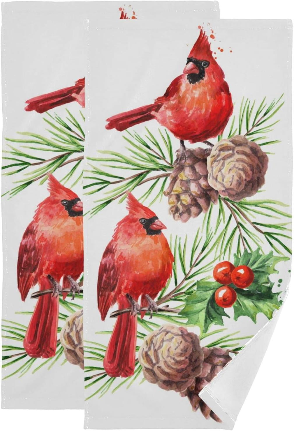 Red Birds Christmas Nuts Hand Towels 2 PCS, Xmas Berry Kitchen Towel ...