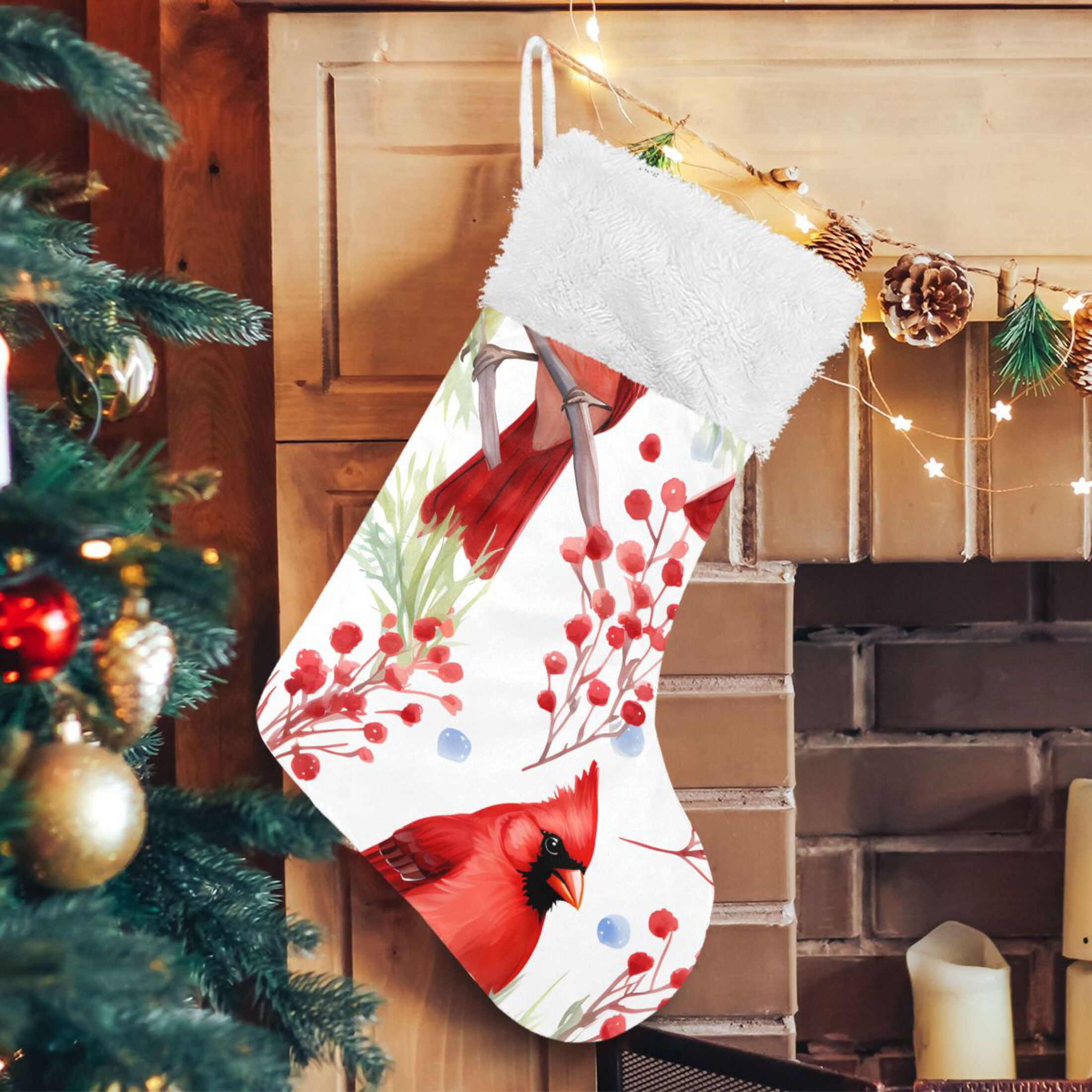 Red Birds Fruit Leaves Christmas Stockings Xmas Stocking for Family ...