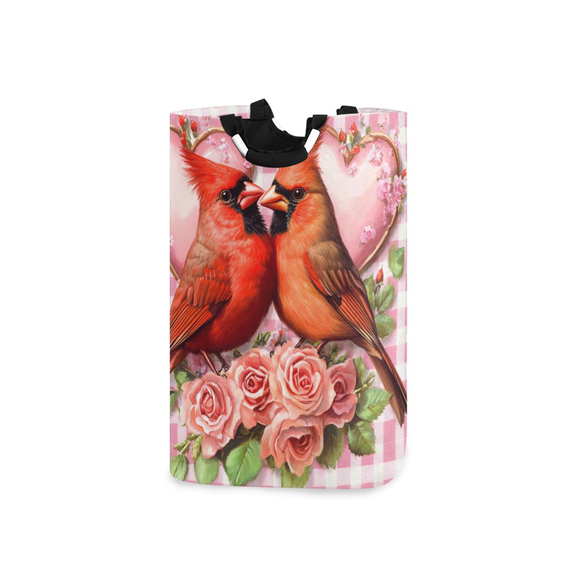 Red Birds Hearts Roses Plaids Valentine Laundry Basket with Handles ...