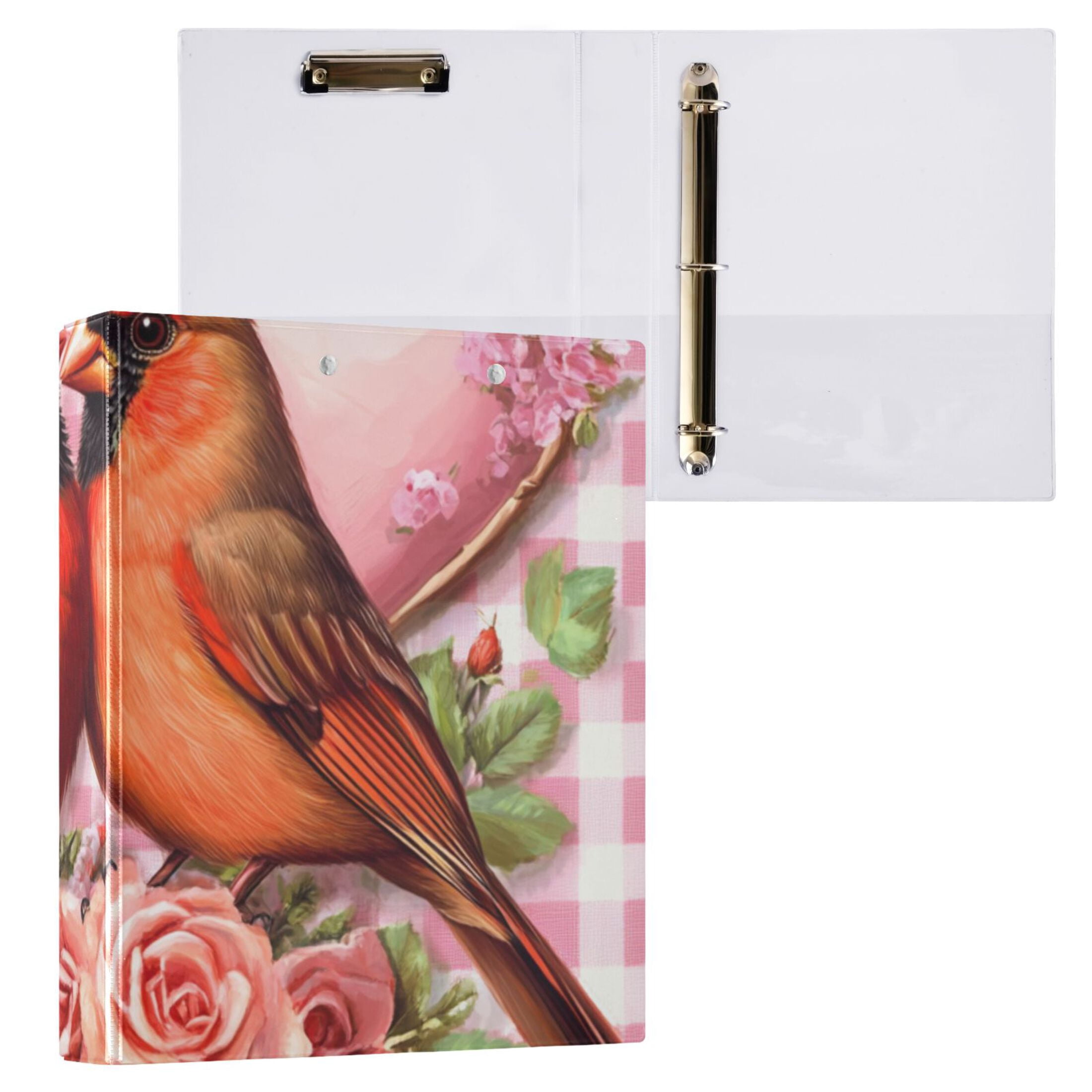 Red Birds Hearts Roses Plaids Valentine Round Ring Binder 3 Rings 1.5 ...