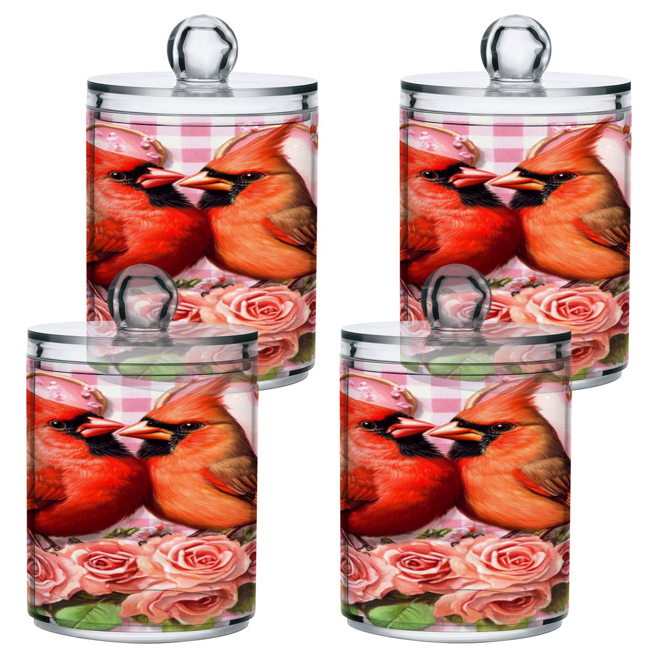 Red Birds Hearts Roses Plaids Valentine Translucent Plastic Cans ...