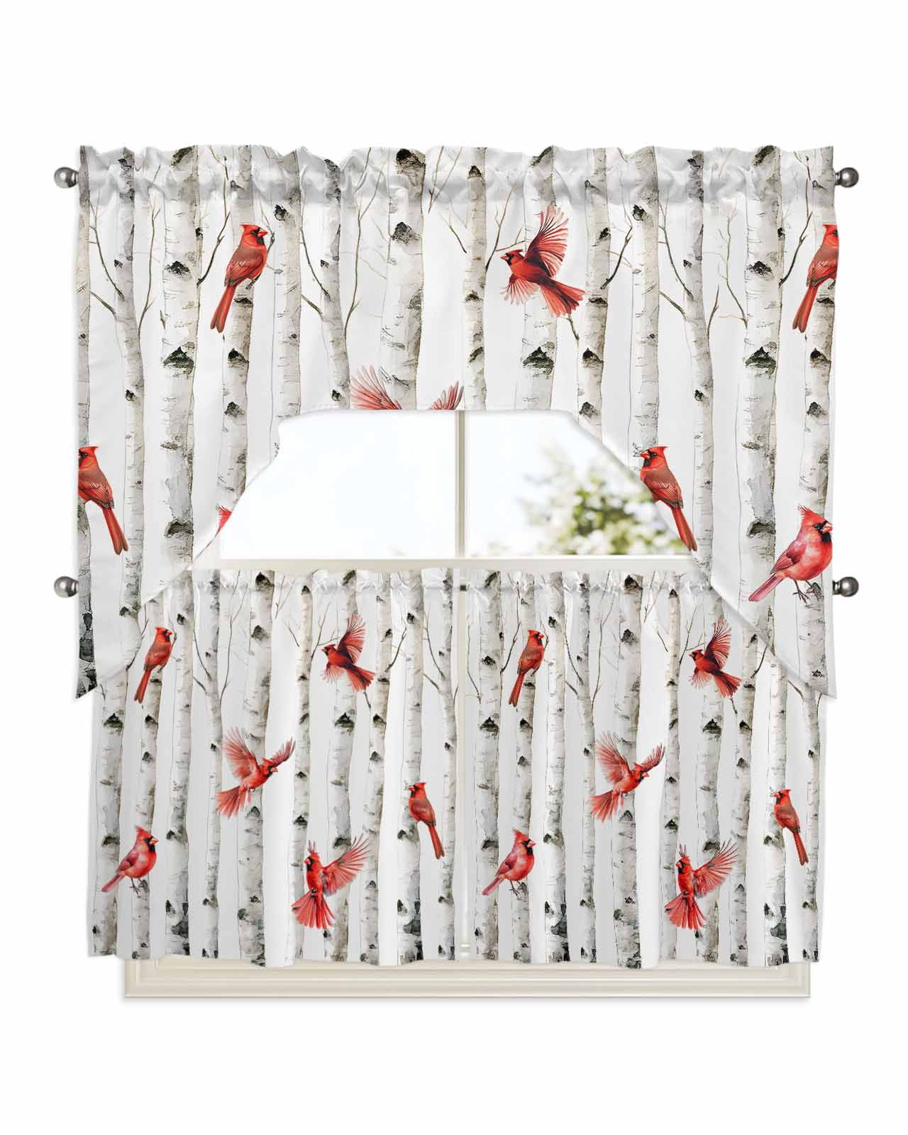 Red Birds Rustic Kitchen Curtains Swag Valance and Tier Curtains Set 24 ...