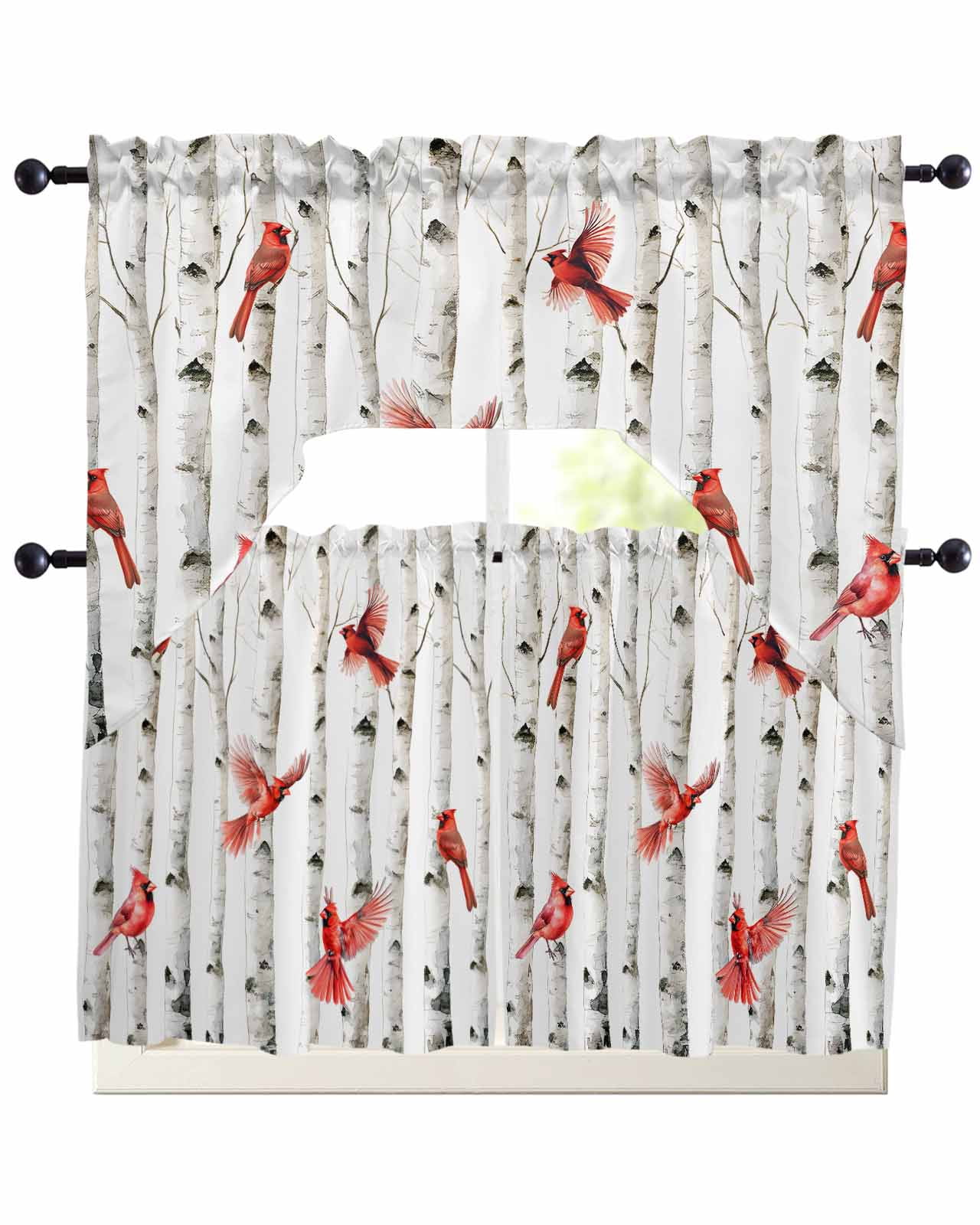 Red Birds Rustic Kitchen Curtains Swag Valance and Tier Curtains Set 24 ...