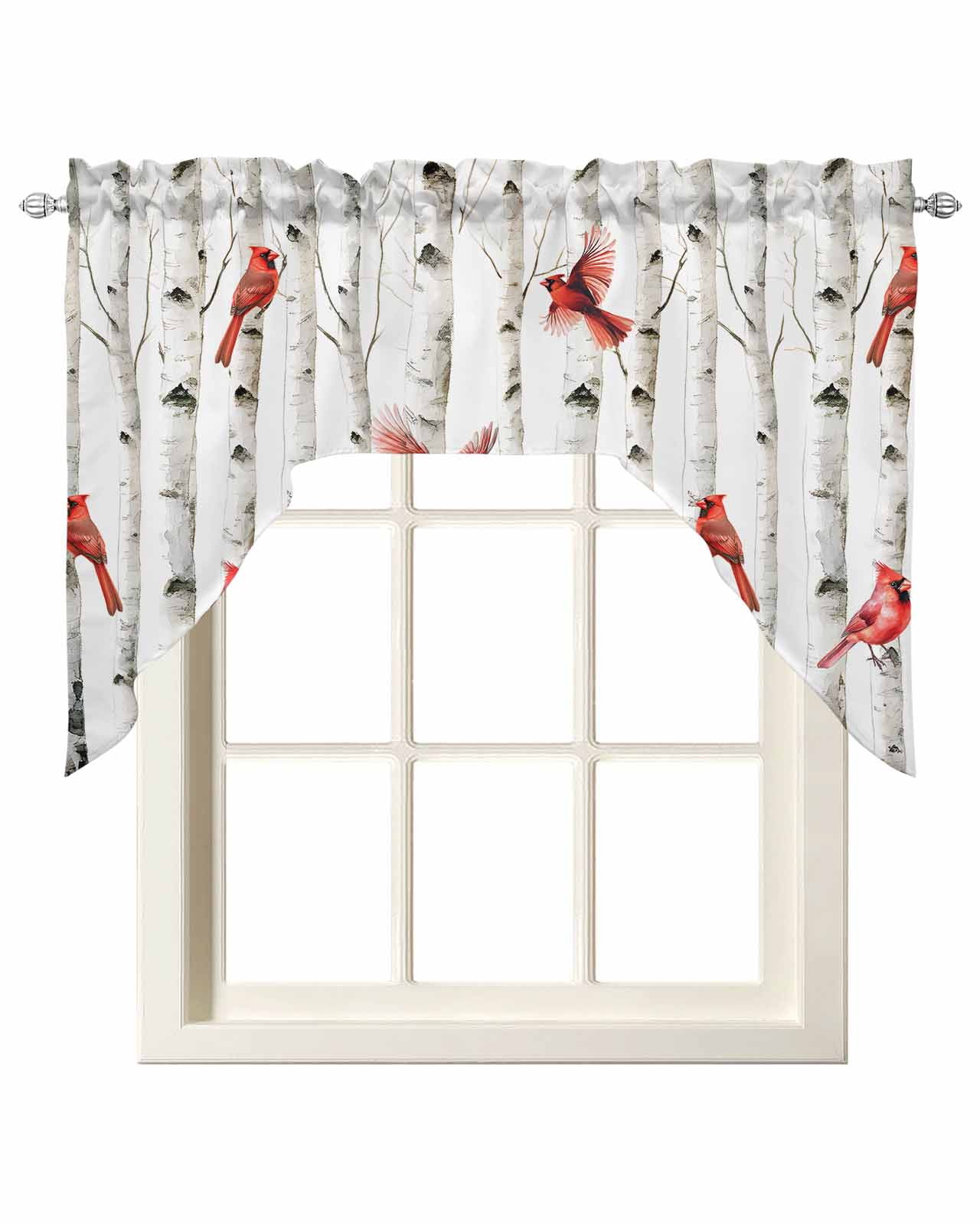 Red Birds Rustic Kitchen Swag Valances for Windows, Vintage Country ...
