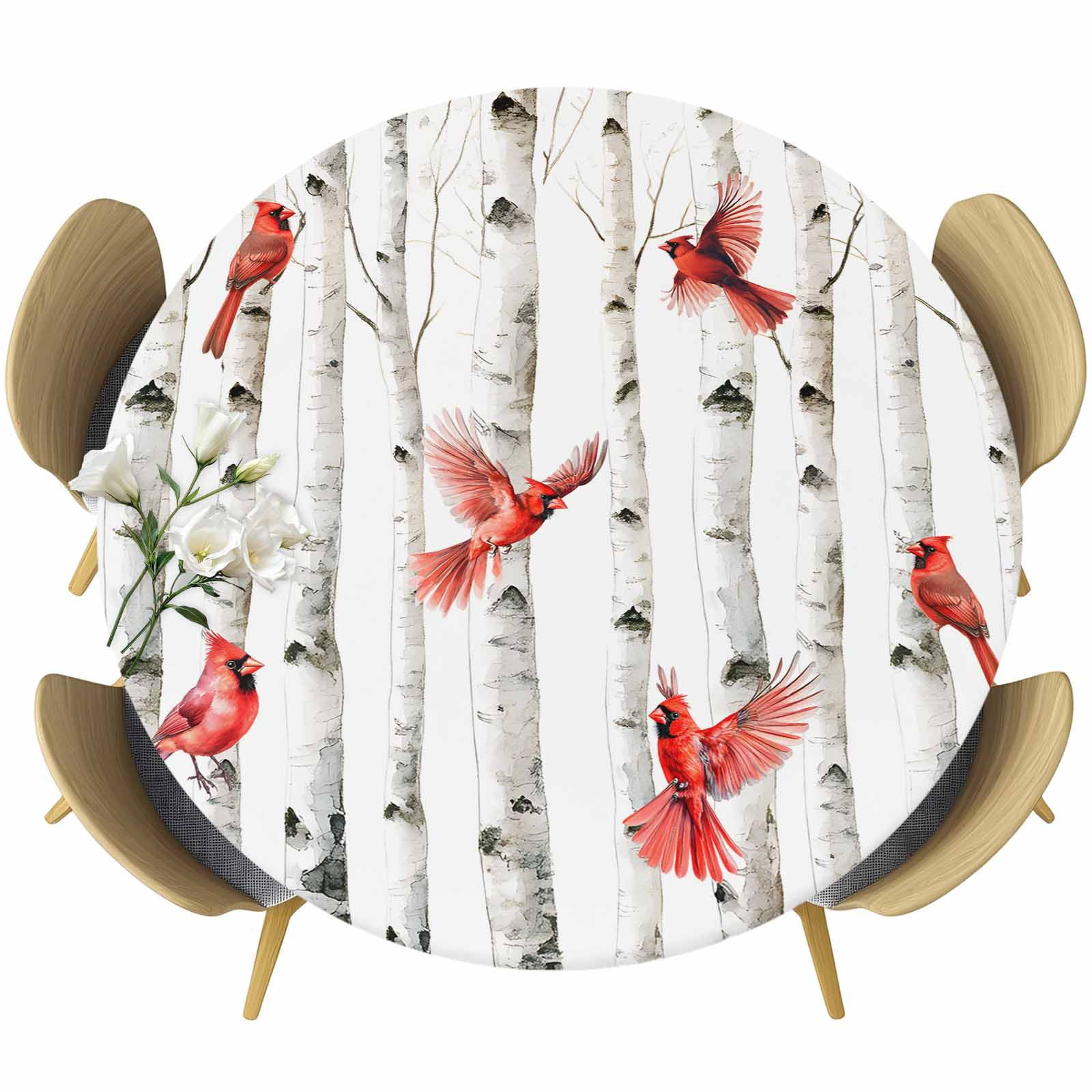 Red Birds Rustic Round Tablecloth 36-44 Inch Round Fitted Table Cloth ...