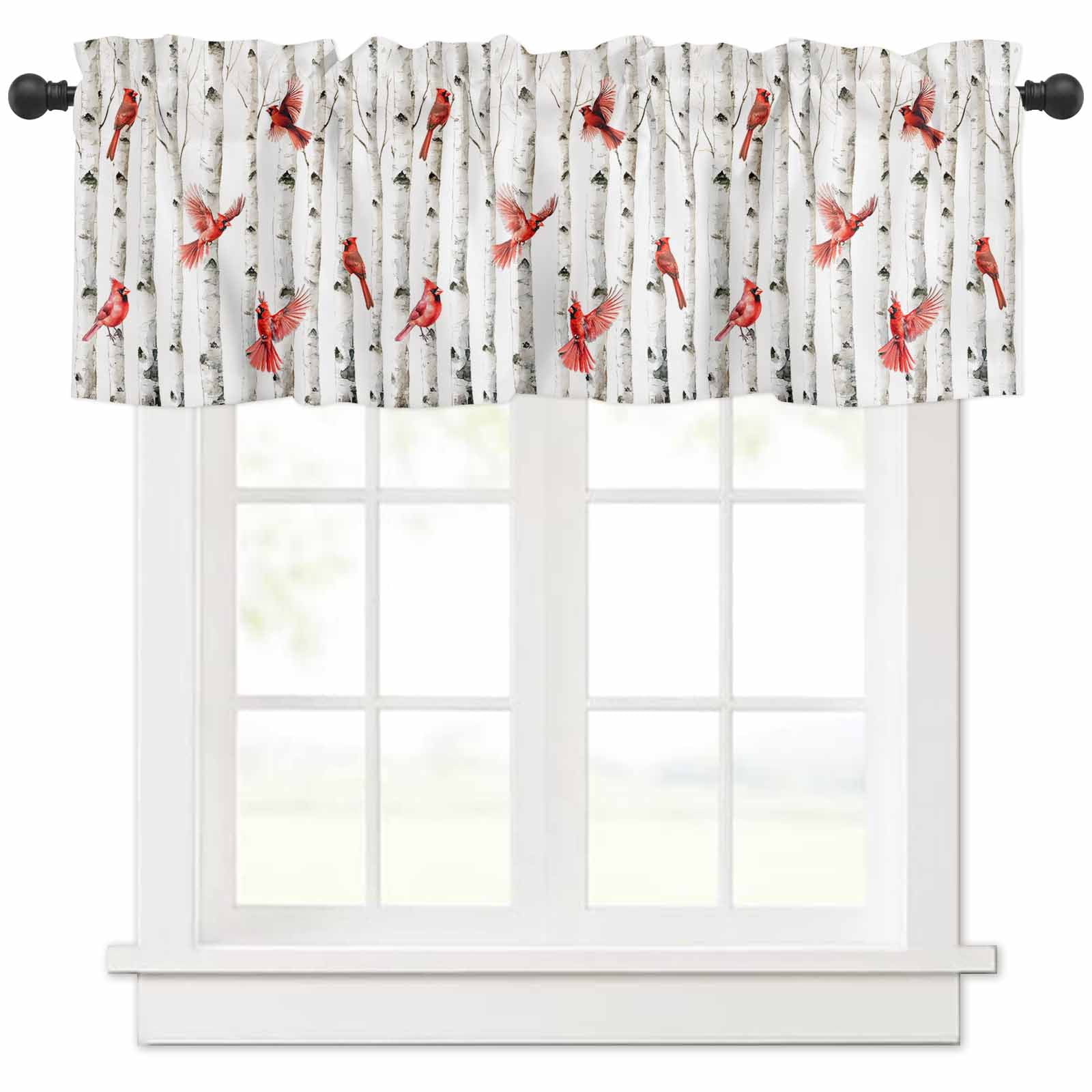 Red Birds Rustic Valances for Windows Farmhouse Kitchen Curtains ...