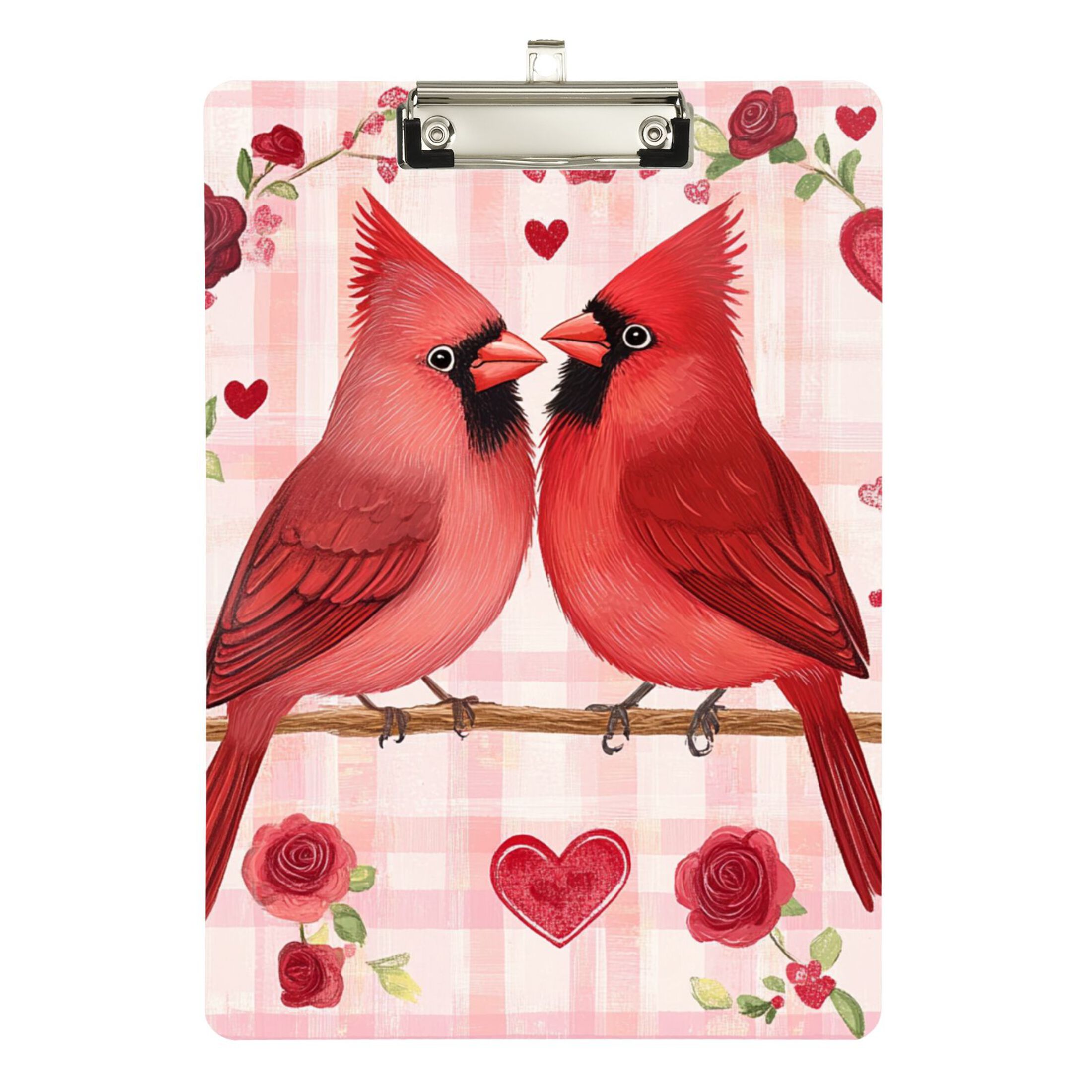 Red Birds on Branch Hearts Roses Valentine Acrylic Clipboard Drawing ...