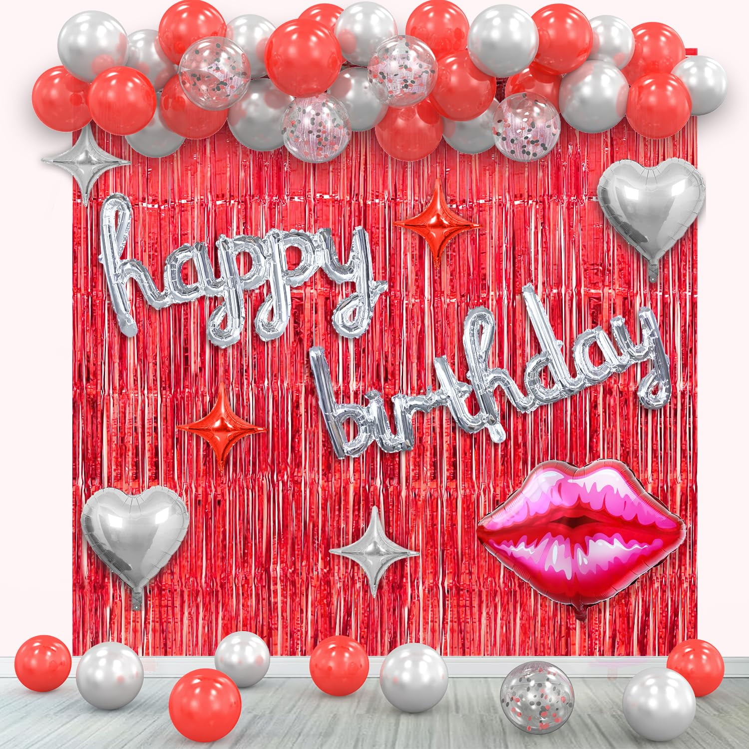 Red Birthday Decorations for Girls Women, AFN1Sliver Red Birthday Party ...