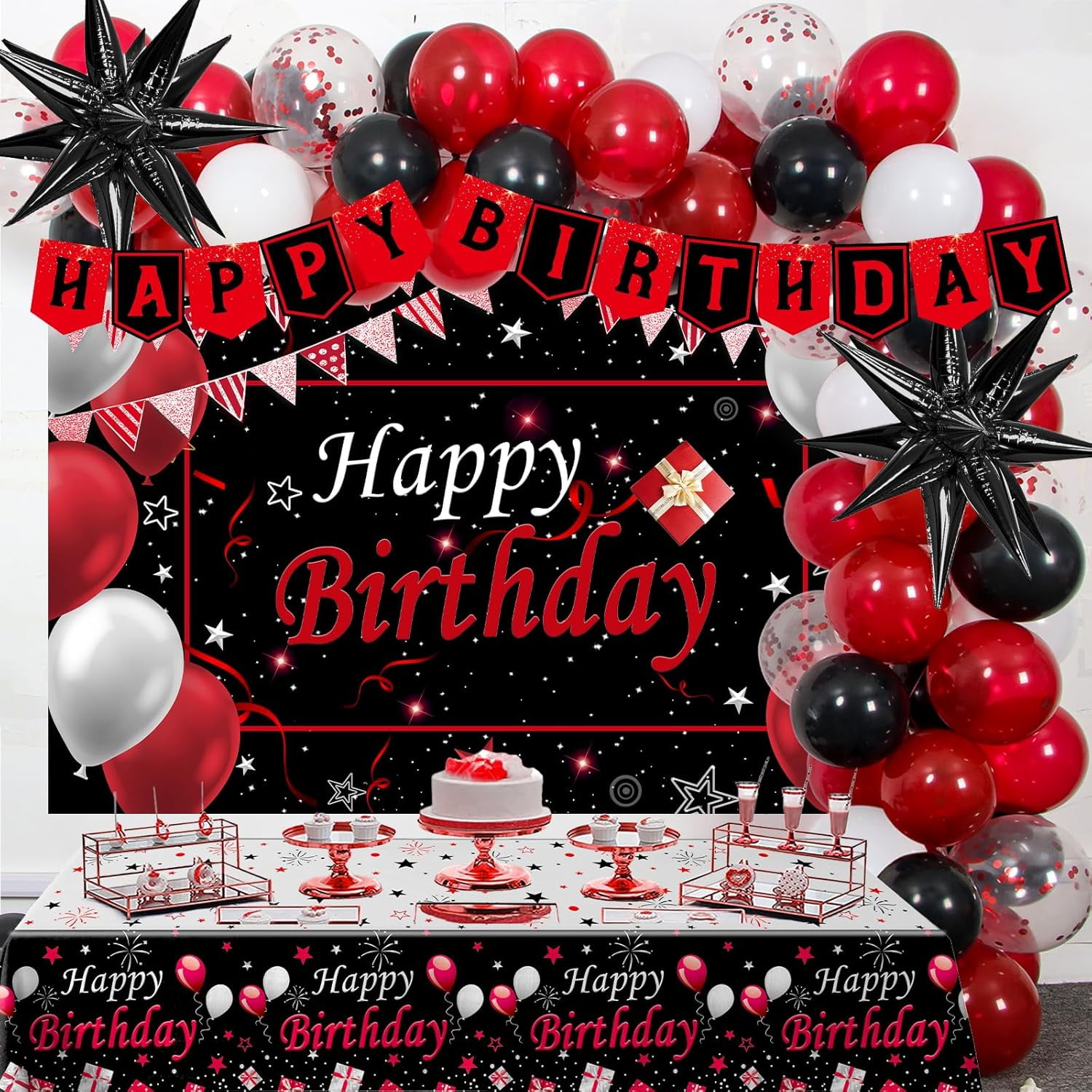 Red Birthday Decorations for Men Women Boys Girls, 75 PCS Red and Black ...