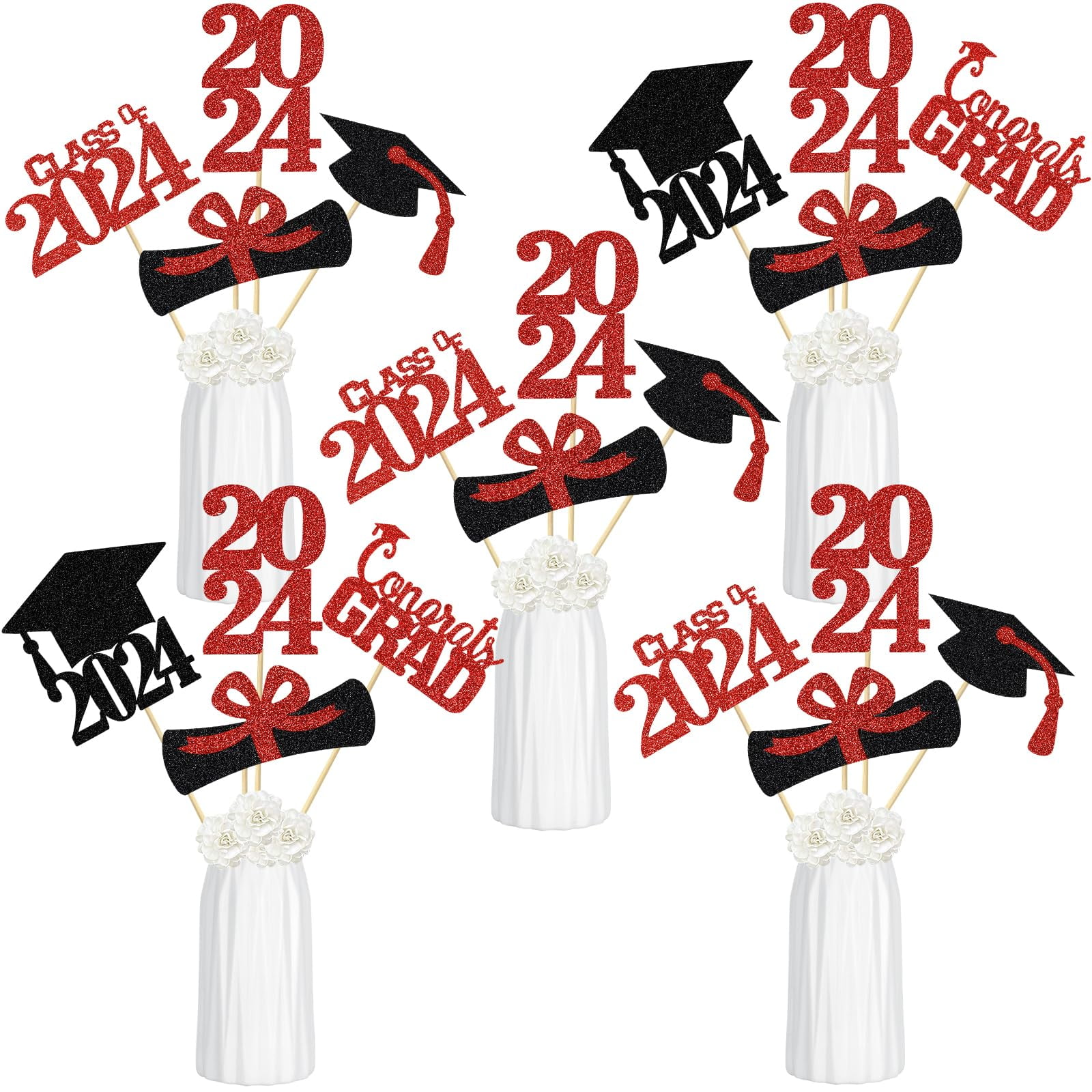 Red and Black 2024 Graduation Centerpiece Sticks Graduation Party ...