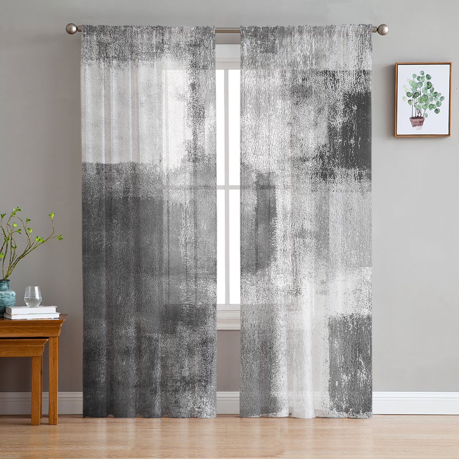 Red Black Abstract Oil Painting Texture Tulle Sheer Curtains for Living ...