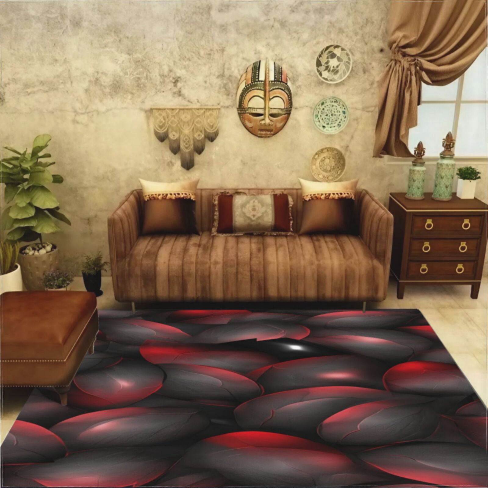 Red Black Abstract Shapes Pattern Light Luxury Retro Carpet Large Size ...