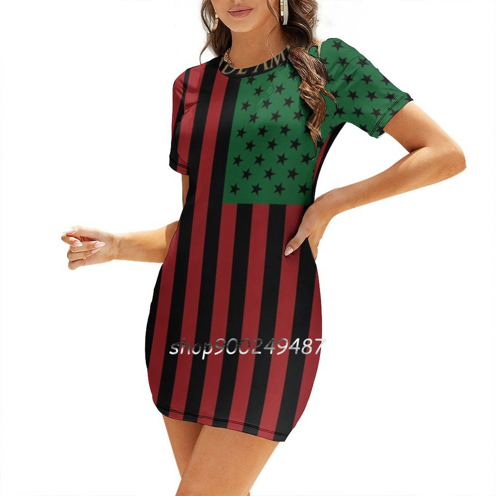 Red Black And Green Flag Evening Party Dresses Midi Sexy Dress Female ...