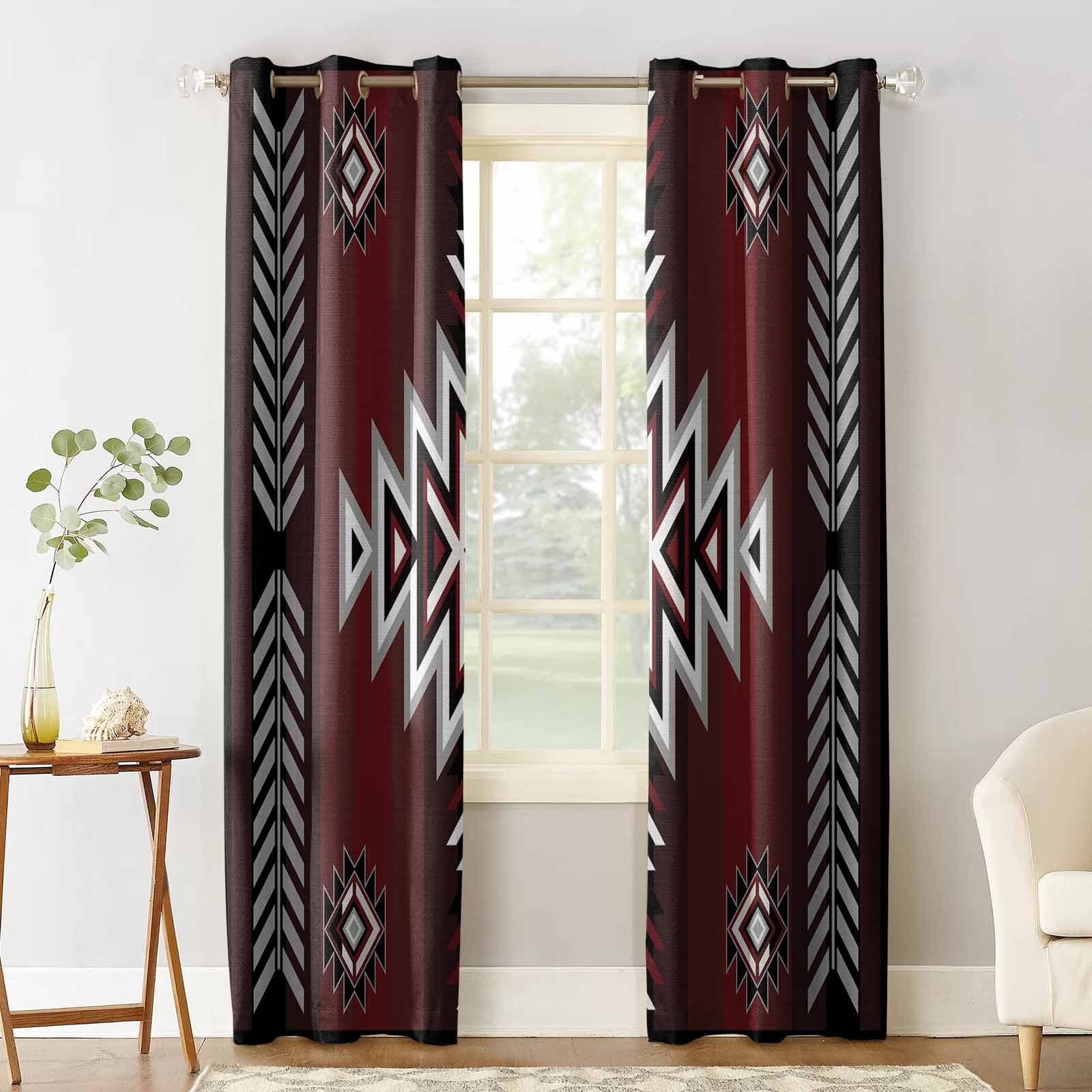 Red Black Aztec Blackout Curtains 45 Inches Length, Southwest Tribal ...