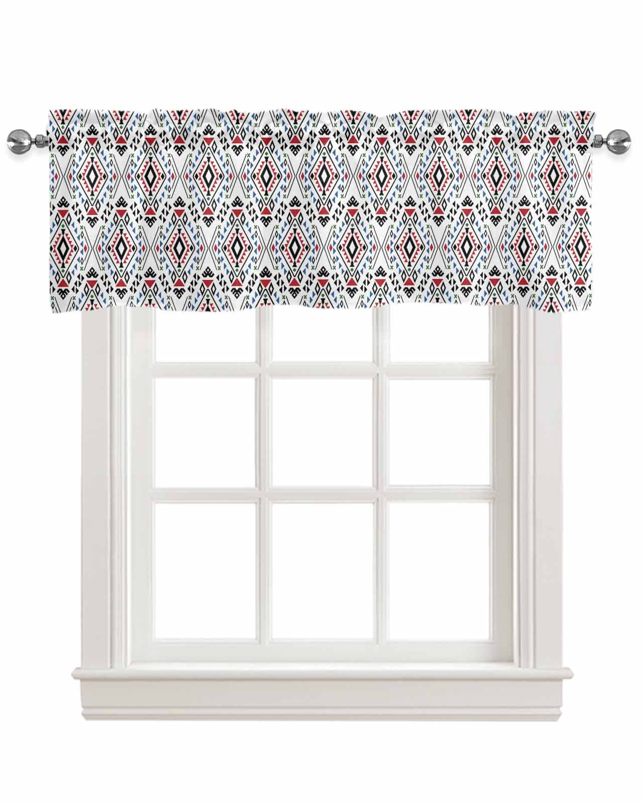 Red Black Aztec Linen Curtain Valance for Bedroom/Bathroom/Kitchen ...