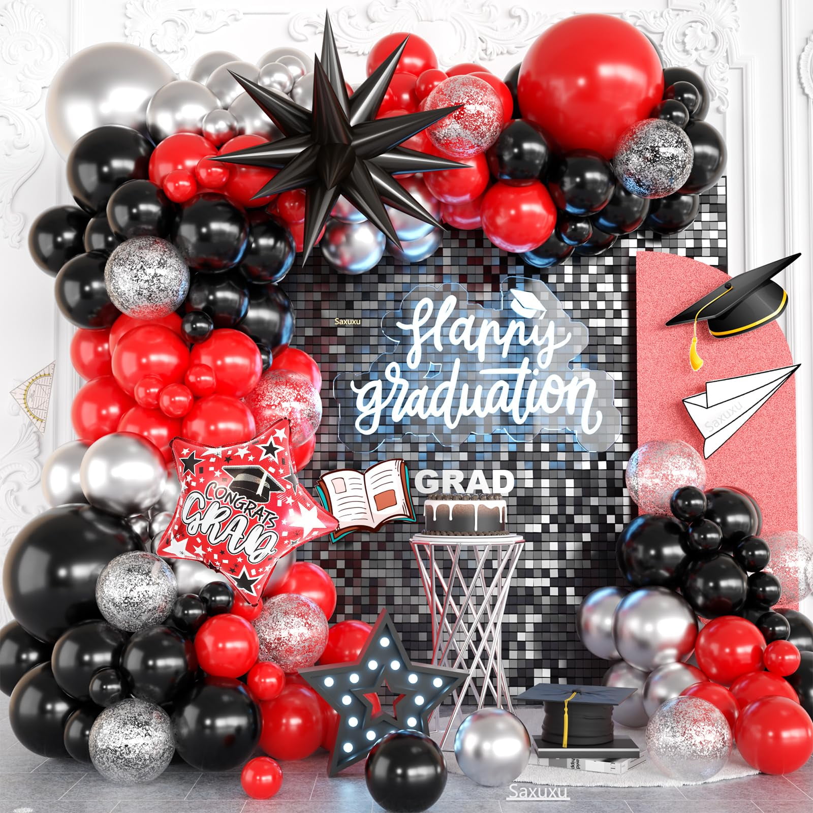 Red and Black Balloon Arch Kit, AFN1Red Black Balloons Garland Arch Kit ...