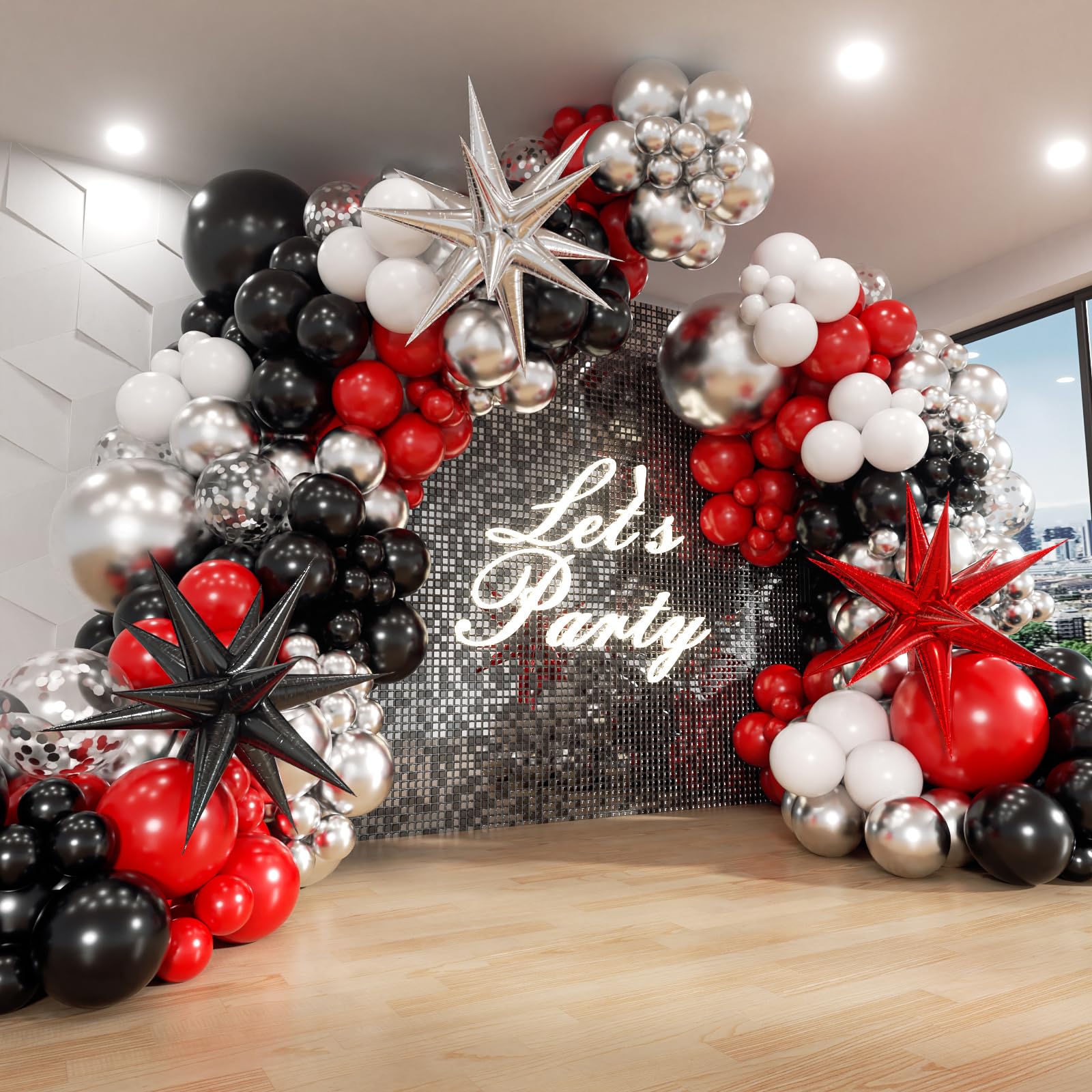 Red and Black Balloon Arch Kit with Star Balloons, Red Black and White ...