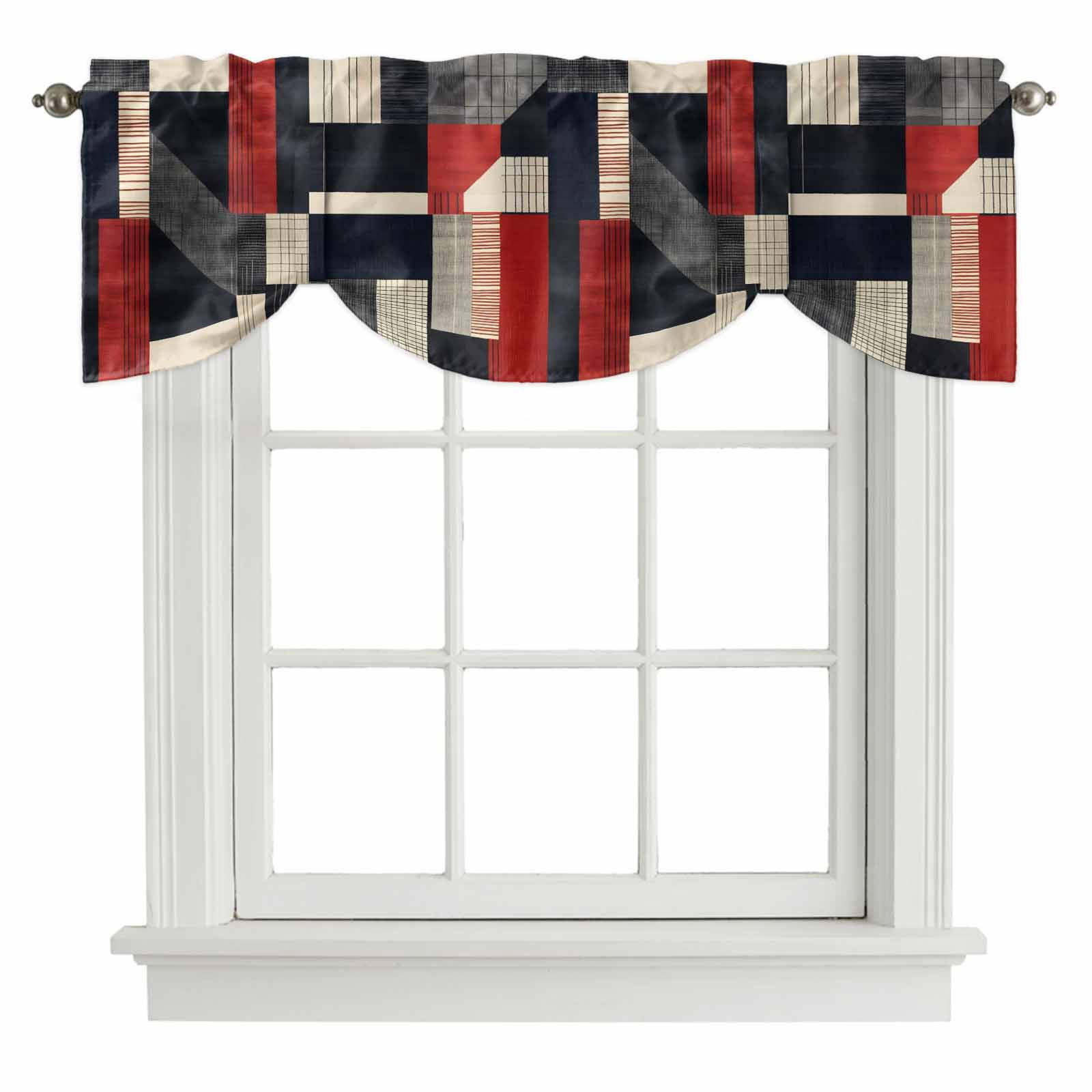 Red Black Beige Tie Up Valance Curtains for Windows, Kitchen Curtains ...