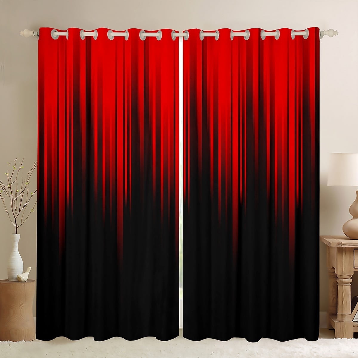 Red Black Blackout Curtains Stripes Lines Abstract Gradient Curtains ...