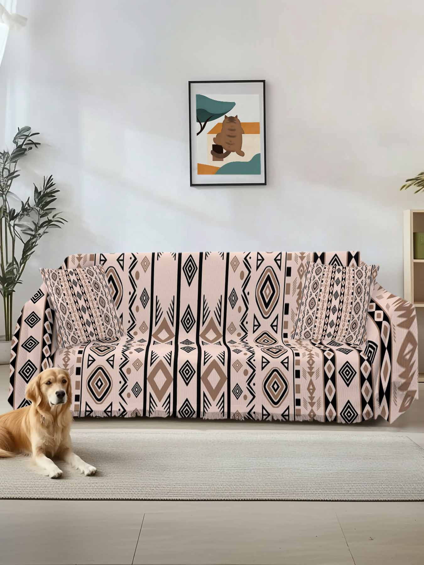 Red Black Boho Couch Cover Sofa Covers 3 Cushion Sectional Couch ...