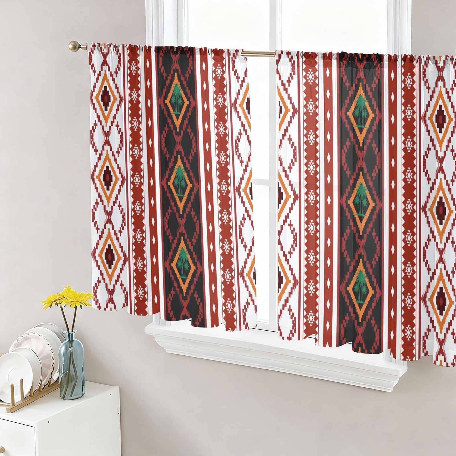 Red Black Boho Sheer Curtains 54 Inch Length 2 Panels for Living Room ...