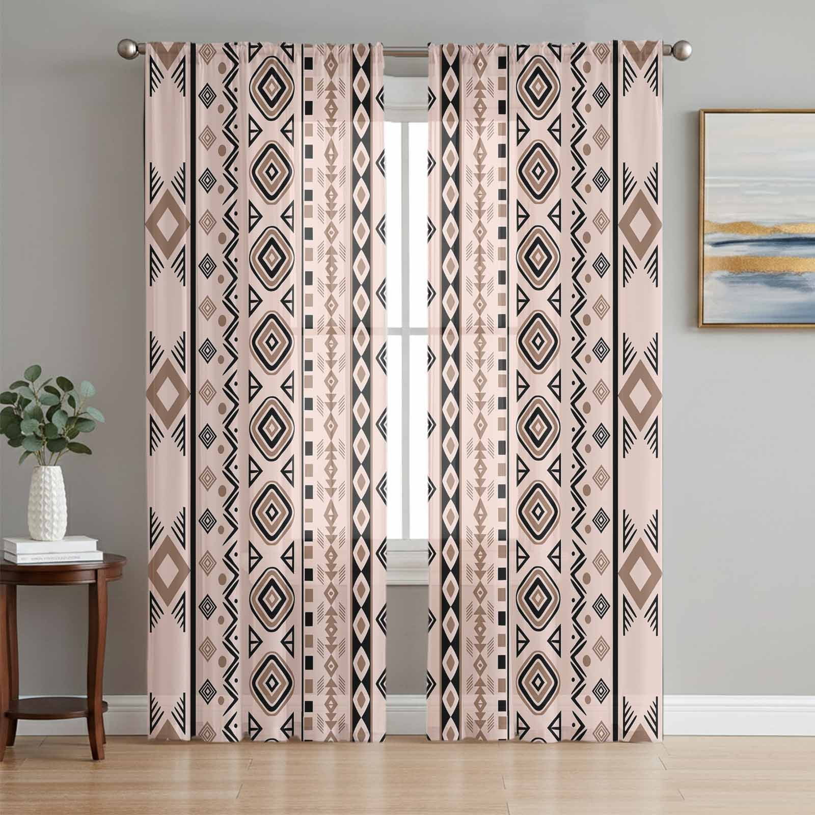 Red Black Boho Sheer Curtains 63 Inch Length 2 Panels Set, Vintage ...