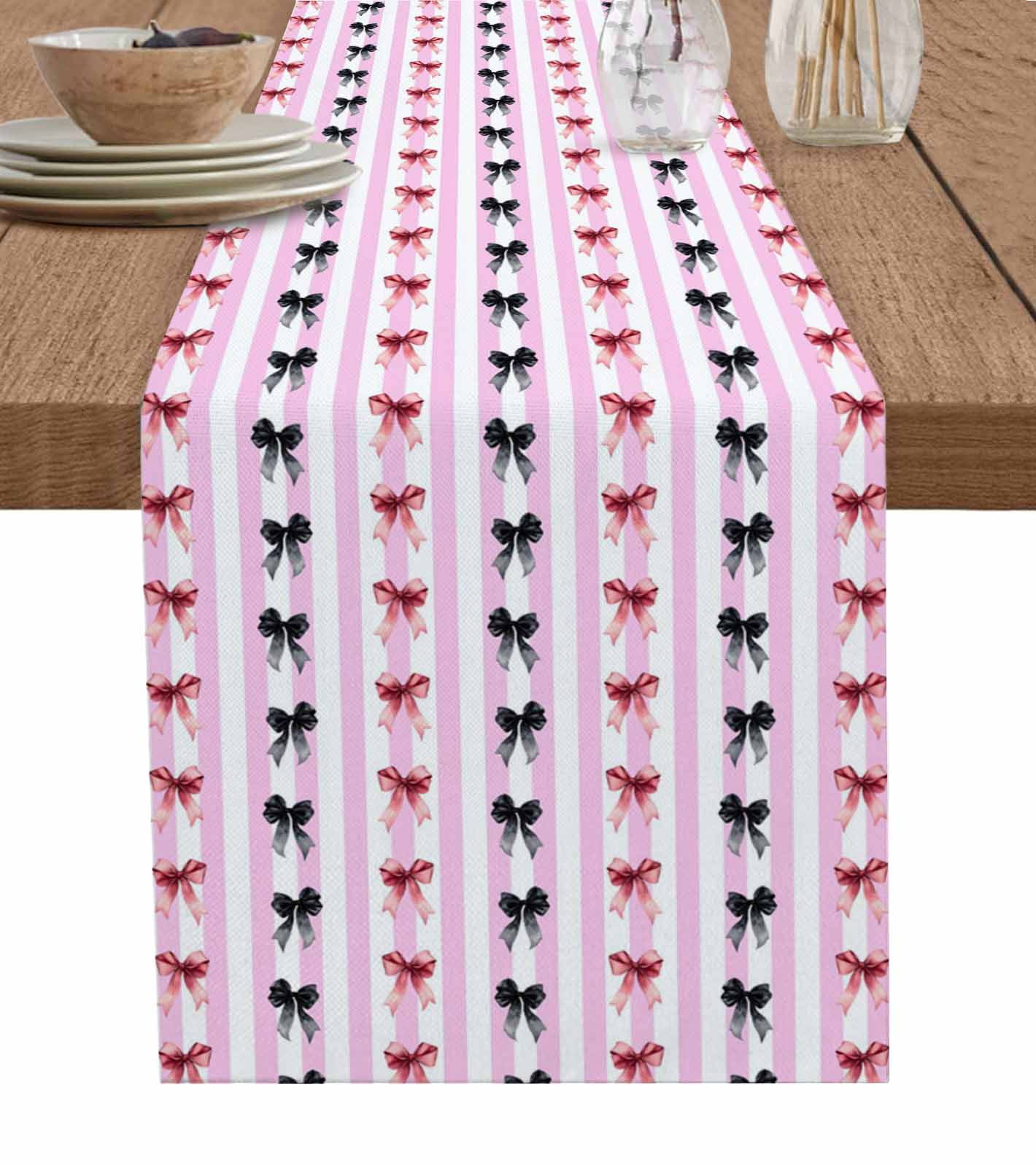 Red Black Bow Table Runner 108 Inches, Pink Striped Cute Romantic Art ...