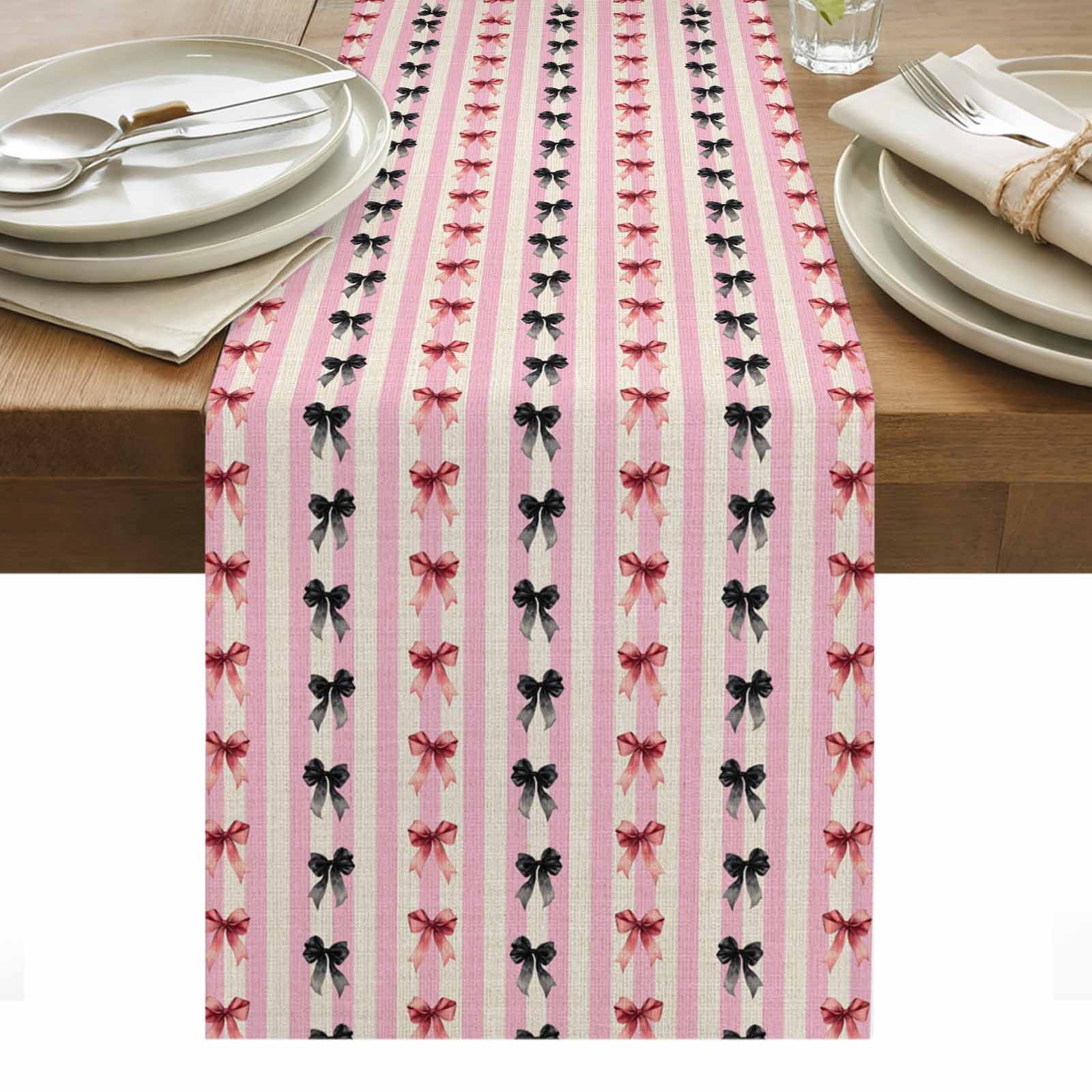 Red Black Bow Table Runner - 70 Inch Long, Kitchen Dining Table Runner ...