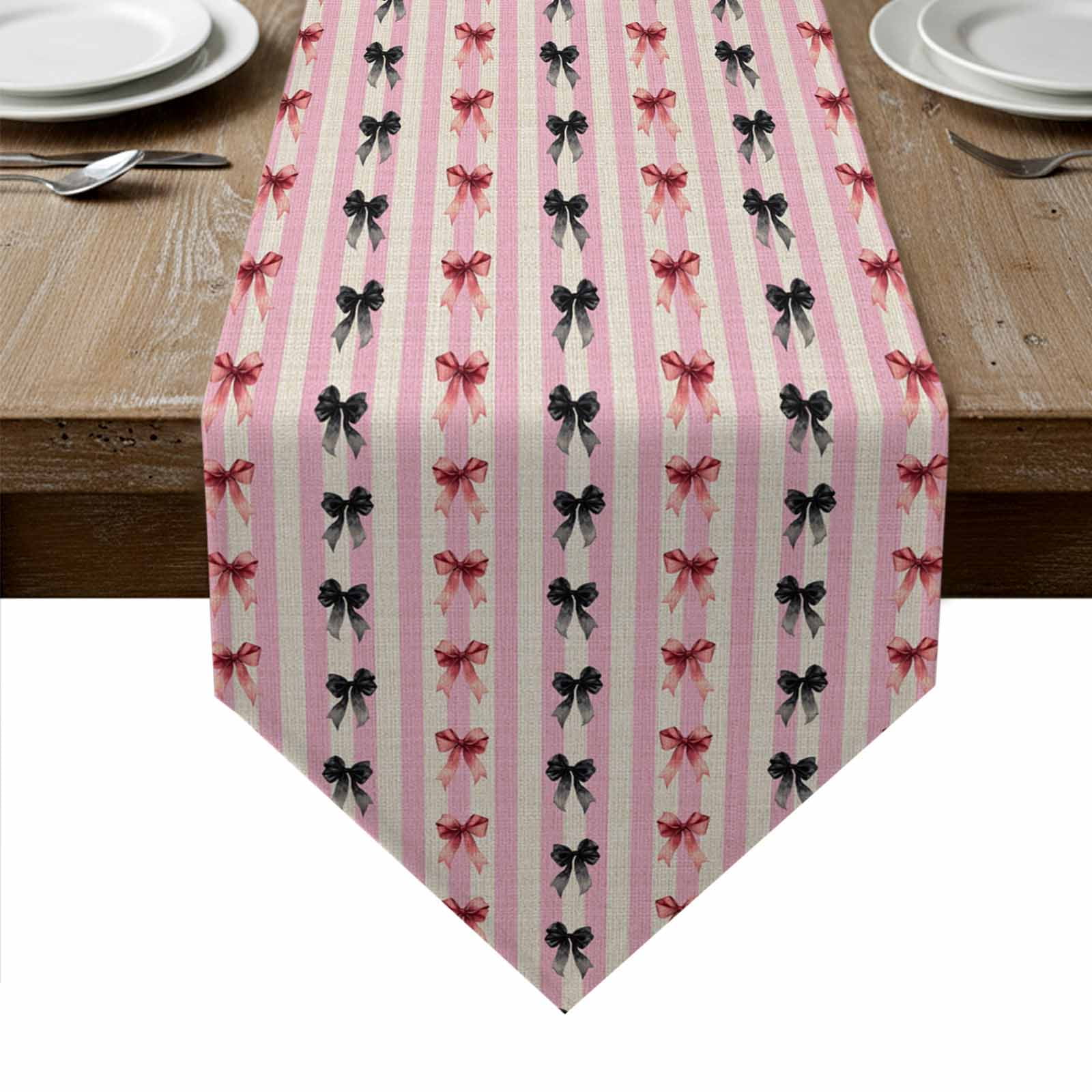 Red Black Bow Table Runner Linen Burlap Table Runner 48 Inches Long ...
