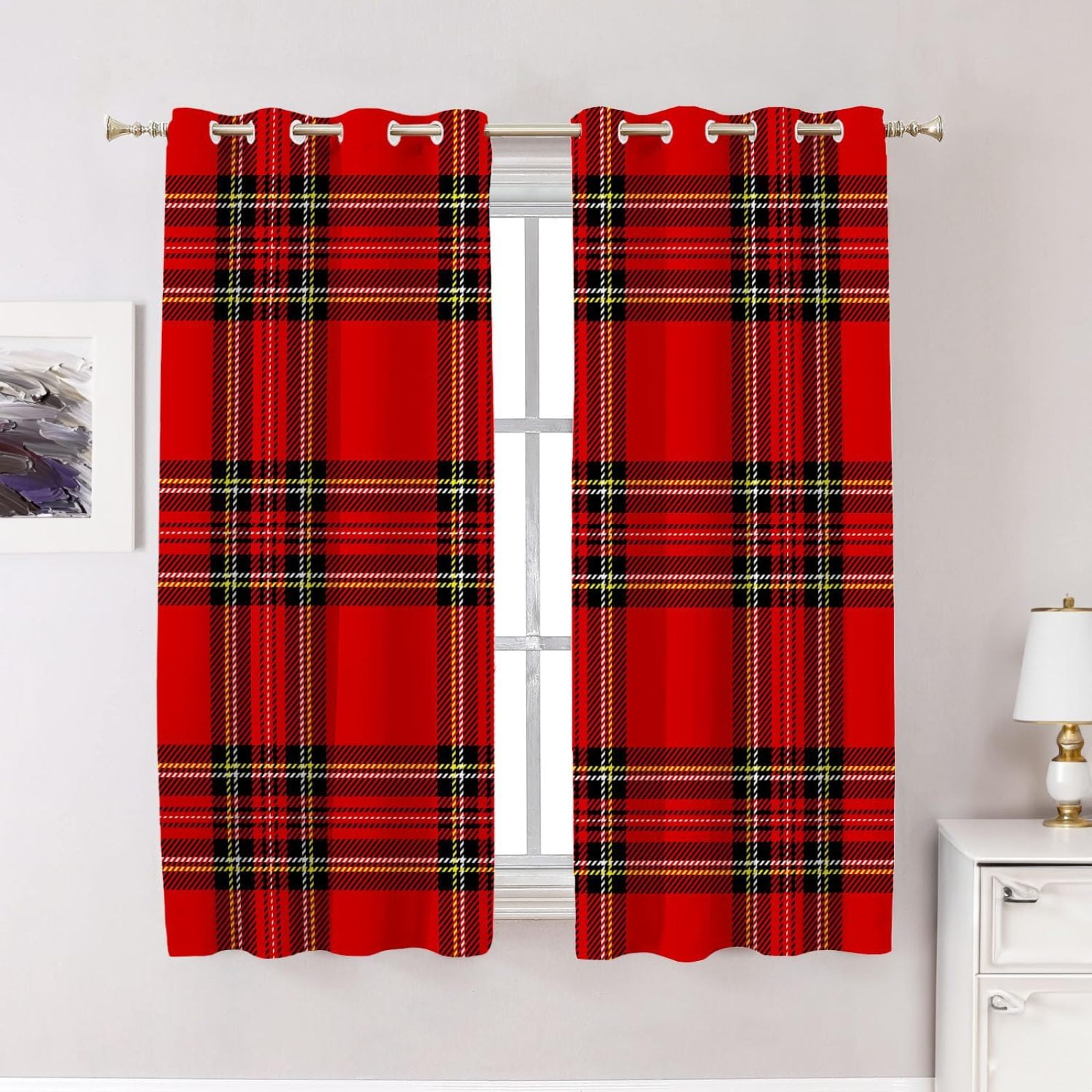 Red Black Bright Plaid Bedroom Curtains,Red Tartan Or Plaids Blackout ...