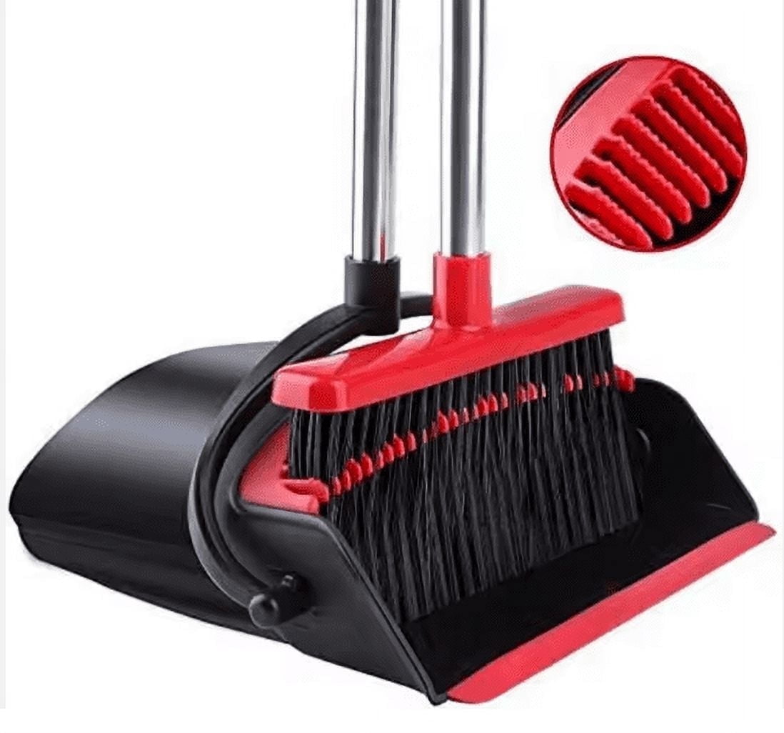 Red and Black Broom and Dustpan Set – Upright Standing Broom with Long ...