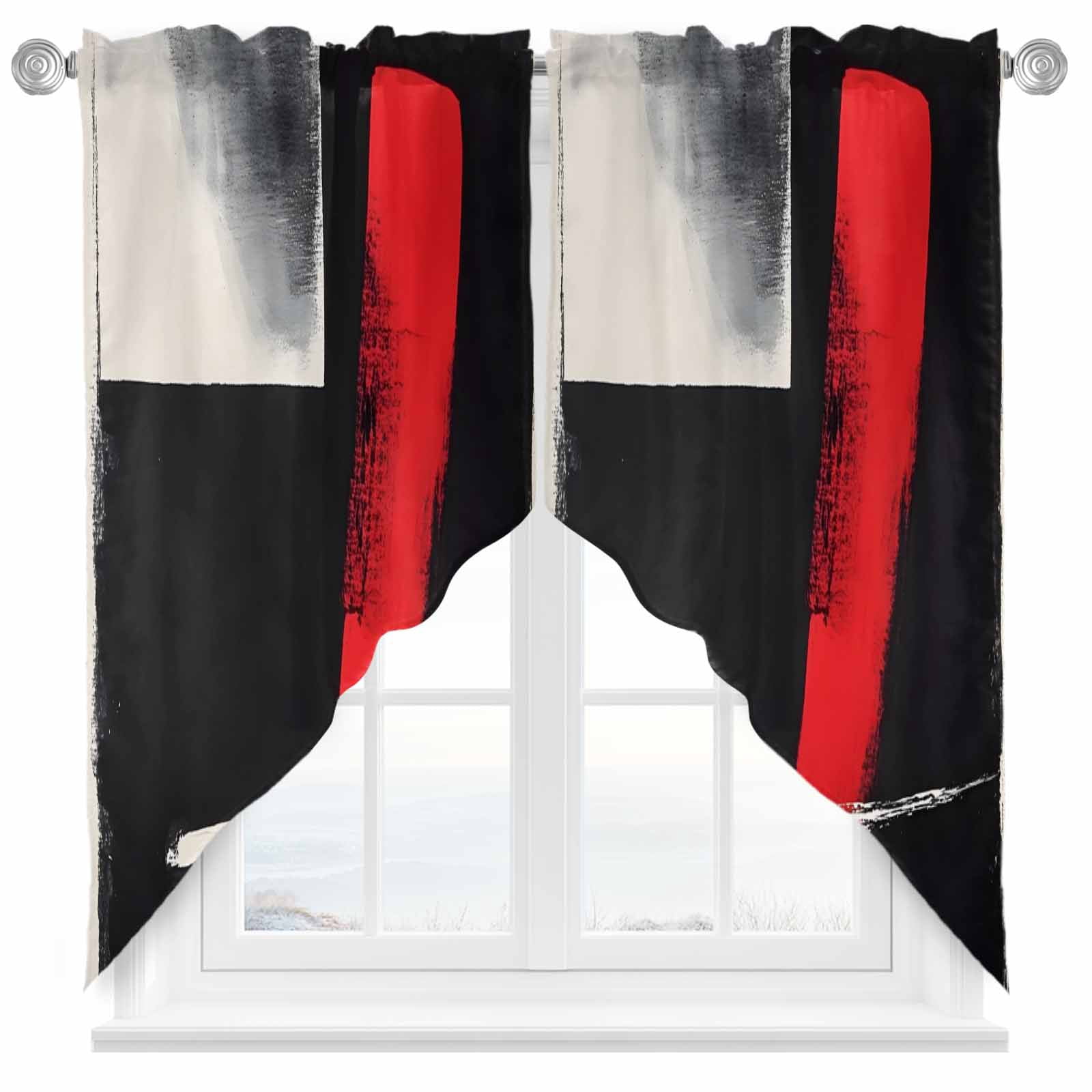 Red Black Brush Swag Curtain Valance for Windows, Dark Style Window ...