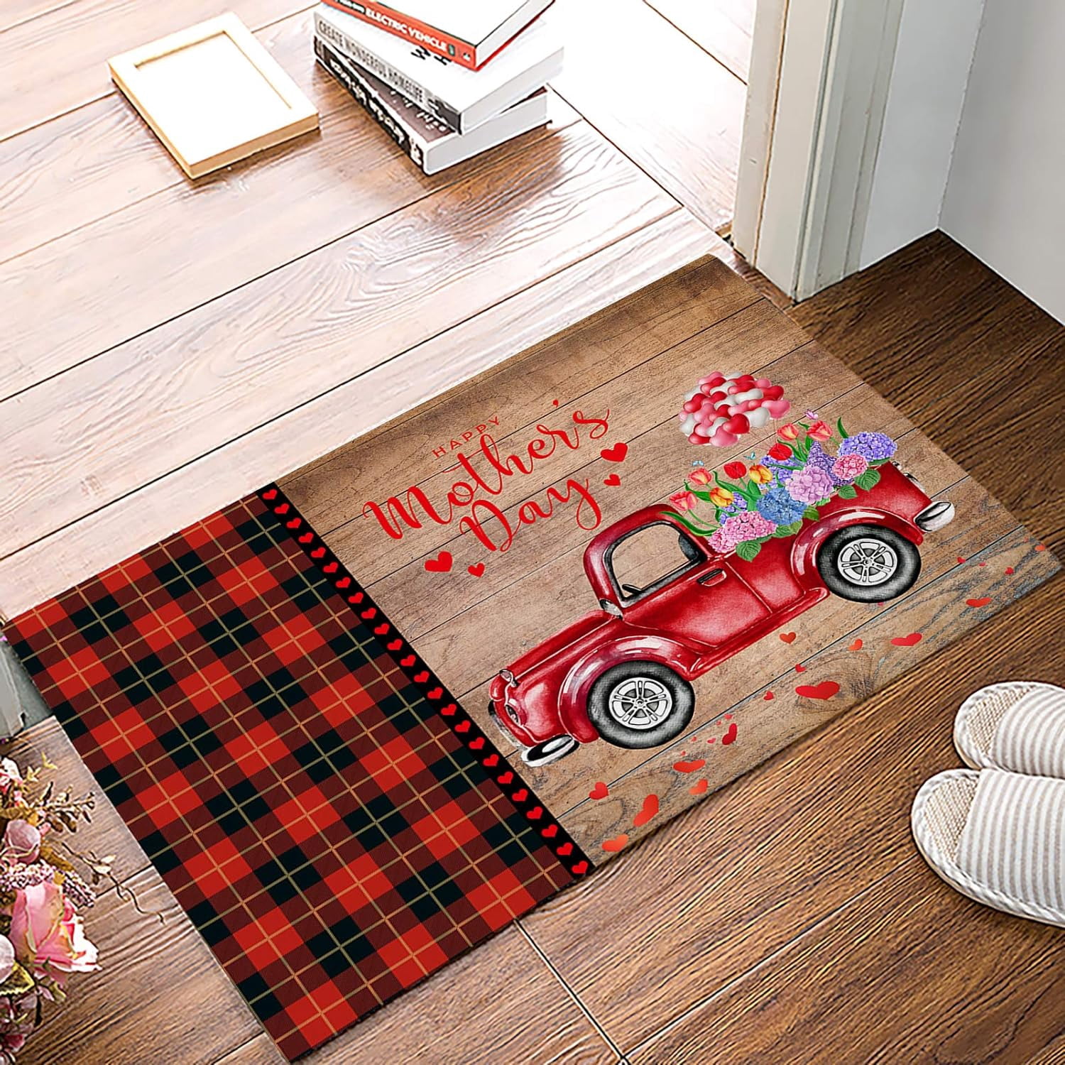 Red Black Buffalo Check Border Happy Mother's Day Farm Wood Grain ...
