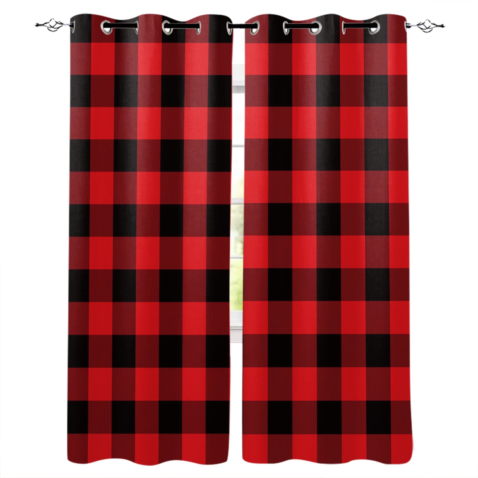 Red Black Buffalo Plaid Blackout Curtains 72 Inches Long for Bedroom ...