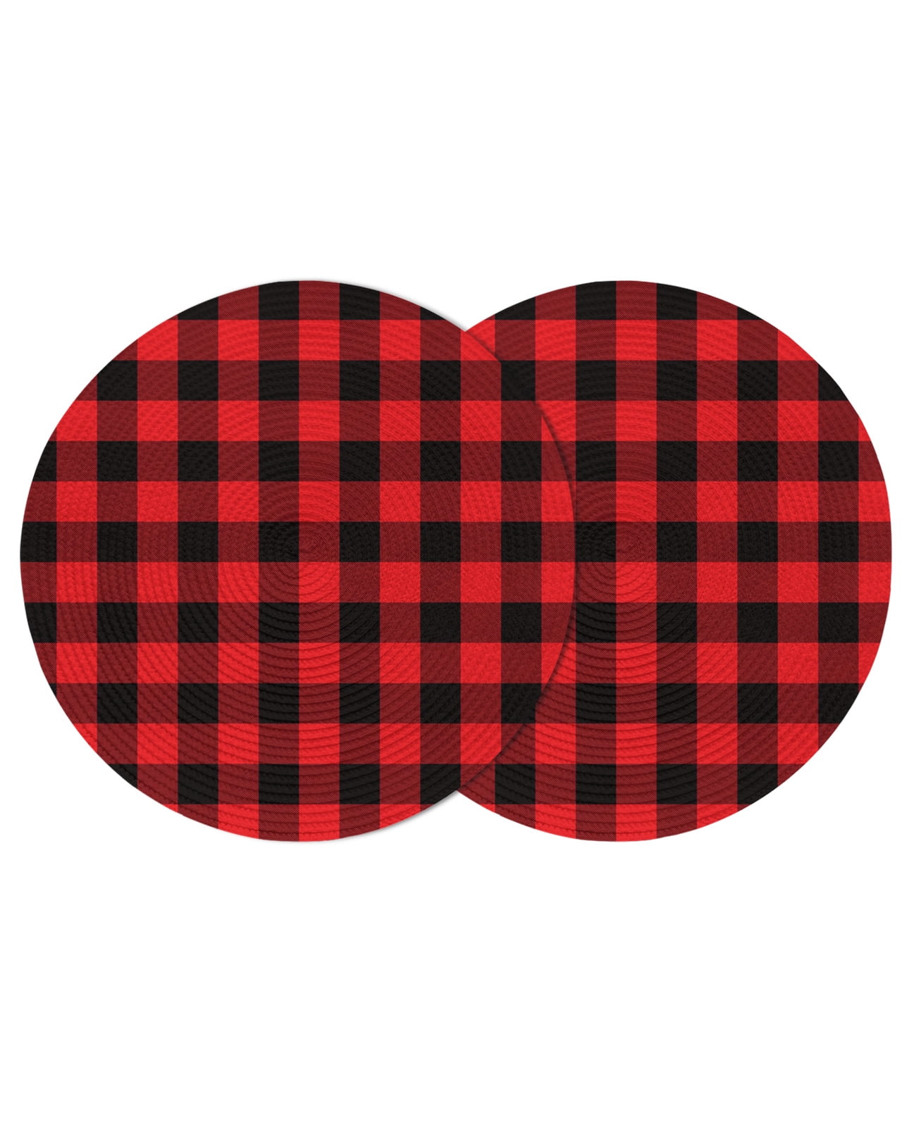 Red Black Buffalo Plaid Round 13 Inch Placemats Set of 2, Black Red ...