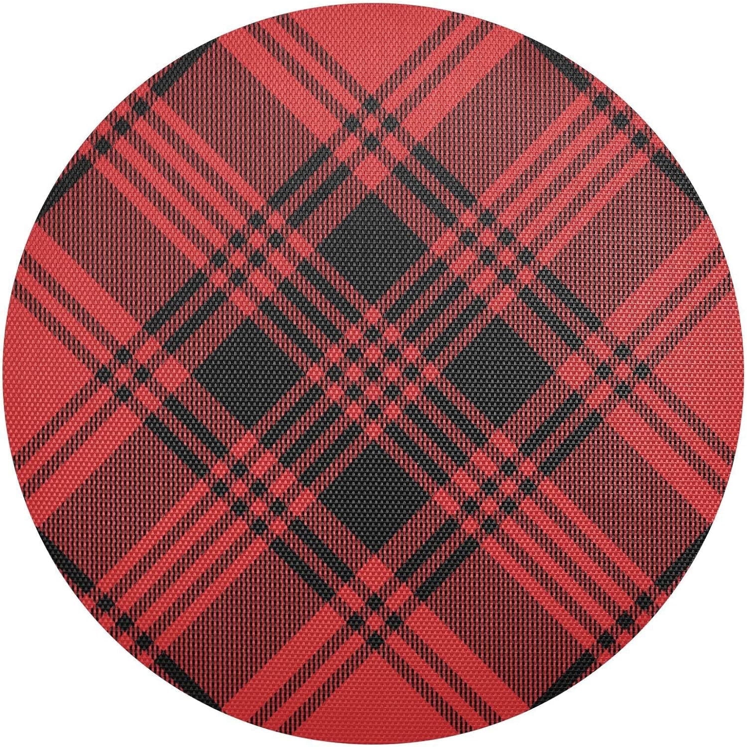 Red & Black Buffalo Plaid Round Placemat Set of 1, Non-Slip Heat ...