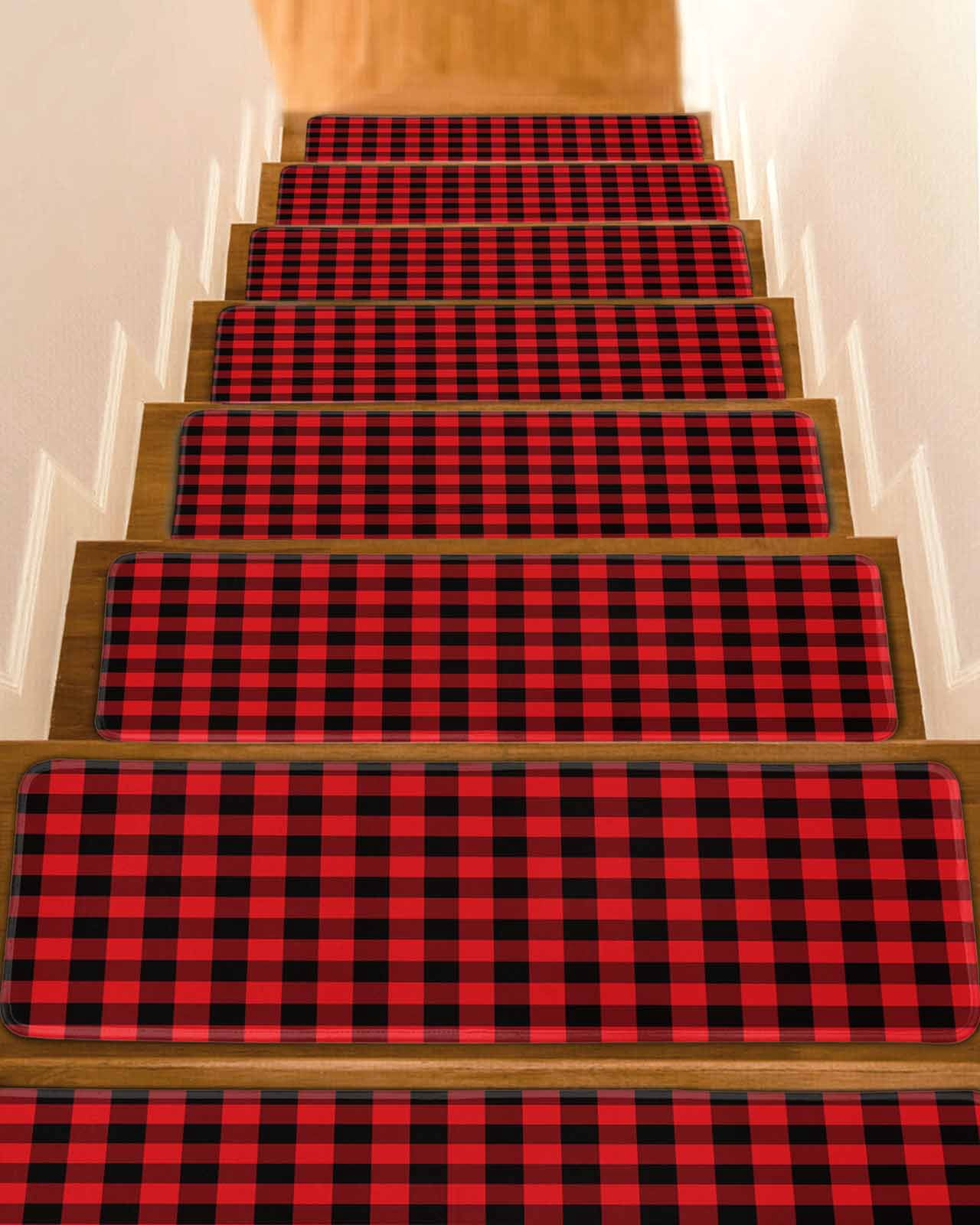 Red Black Buffalo Plaid Stair Treads for Wooden Steps Indoor Runner Rug ...