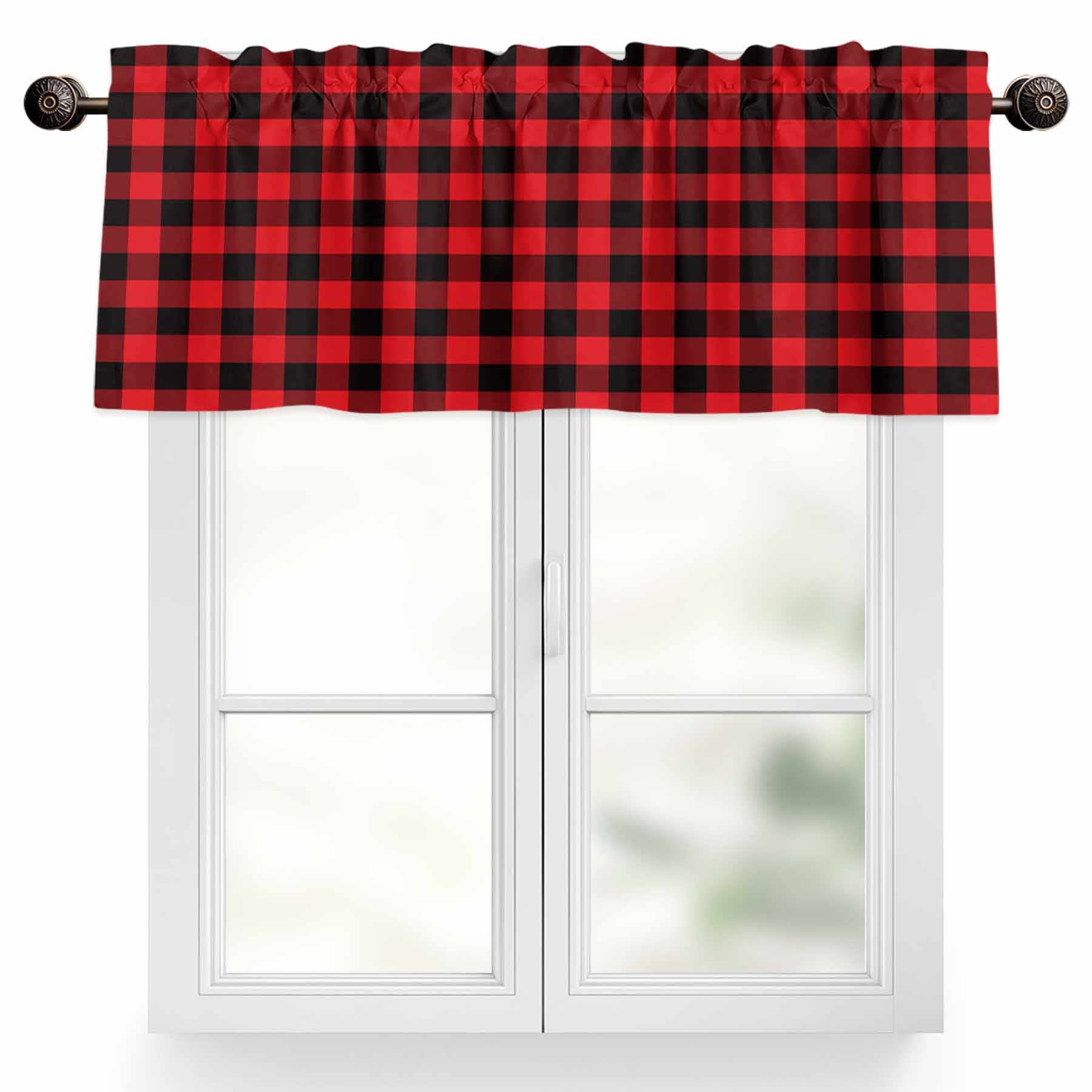 Red Black Buffalo Plaid Valances for Windows, 42 x 12in, Square ...