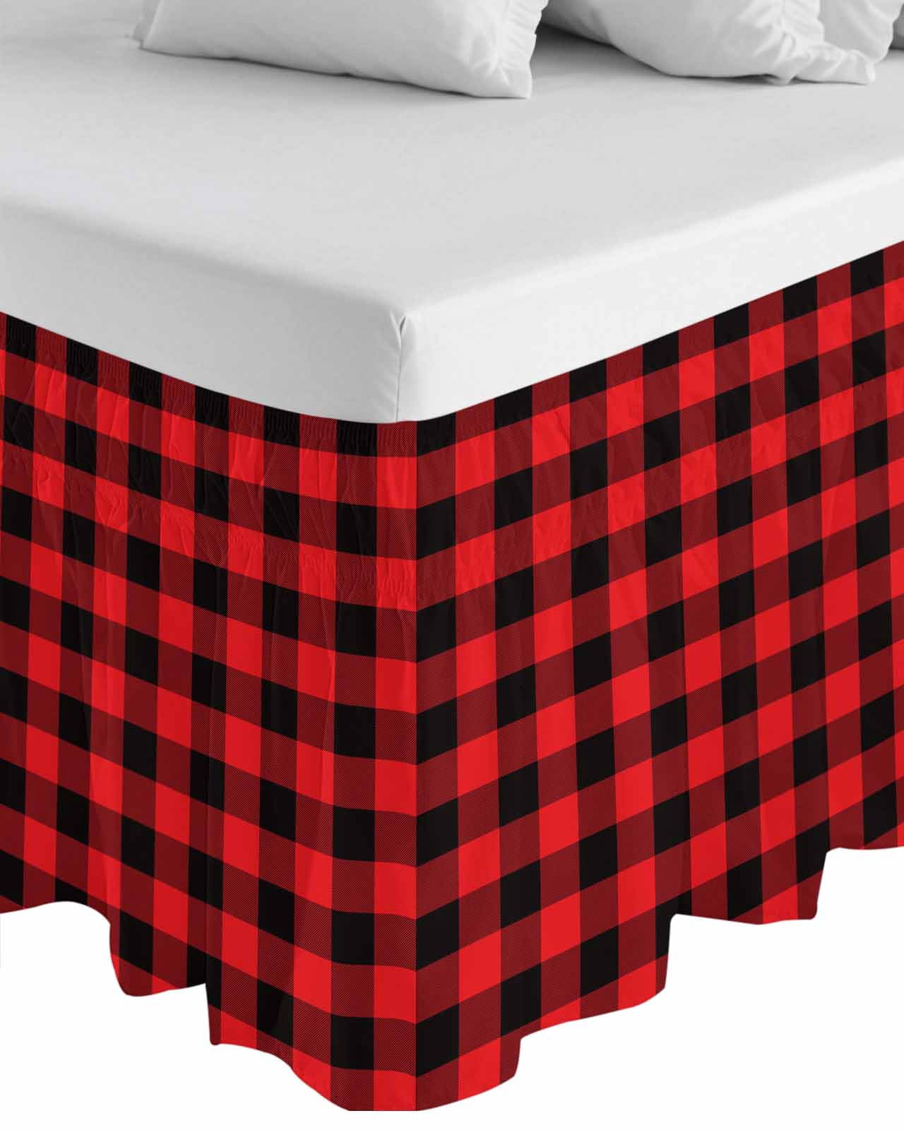 Red Black Buffalo Plaid Wrap Around Bed Skirts for Queen Bed 18" Drop ...