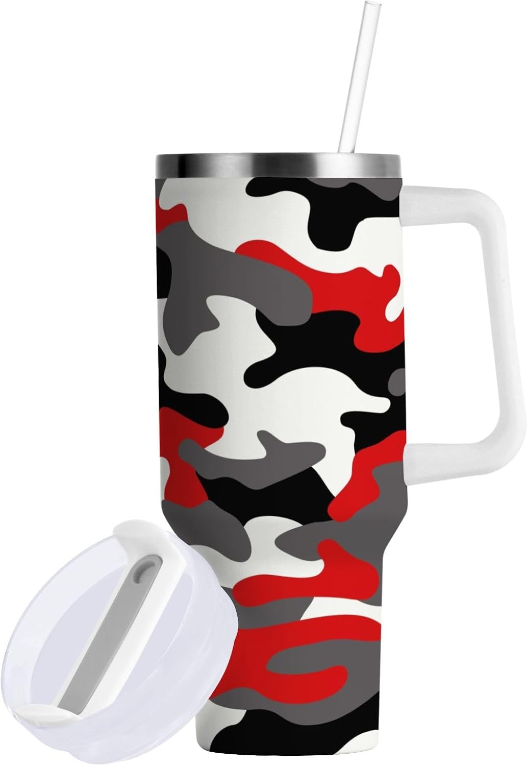 Red Black Camo 40oz Tumbler - Basic Print Stainless Steel Travel Cup ...