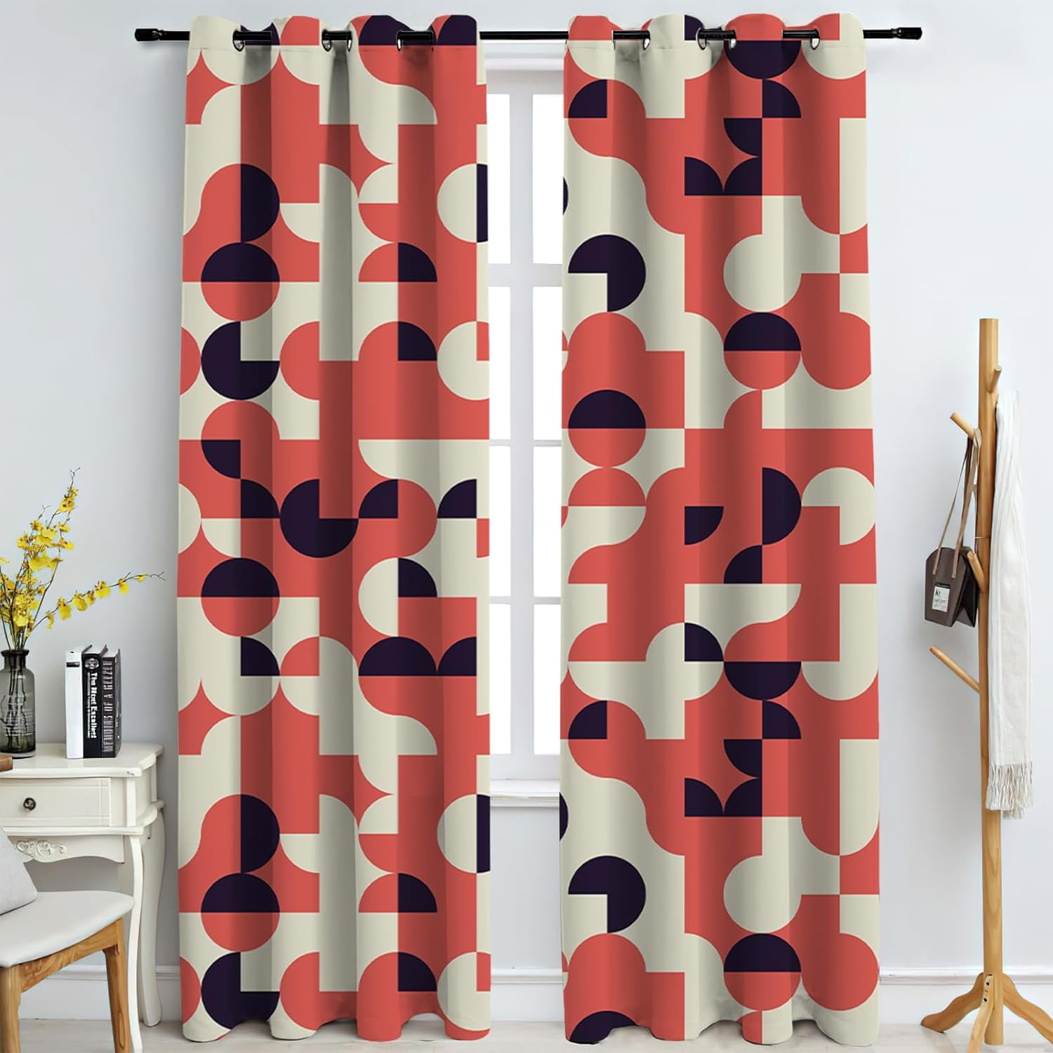 Red Black Camouflage re Window Curtains, Abstract Bohemian Pattern 2 ...