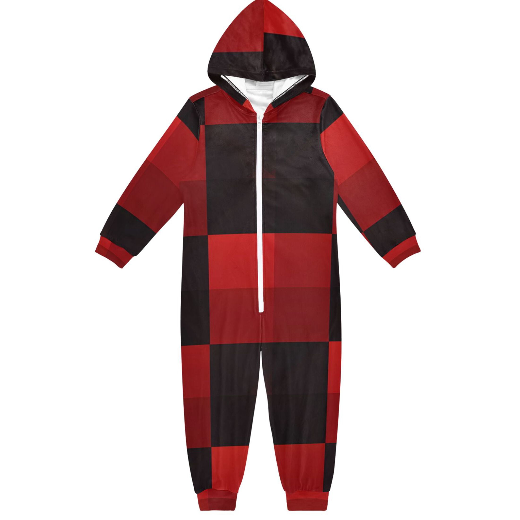 Red Black Check Pattern One Piece Pajamas Soft Jumpsuit Cozy Sleep and ...