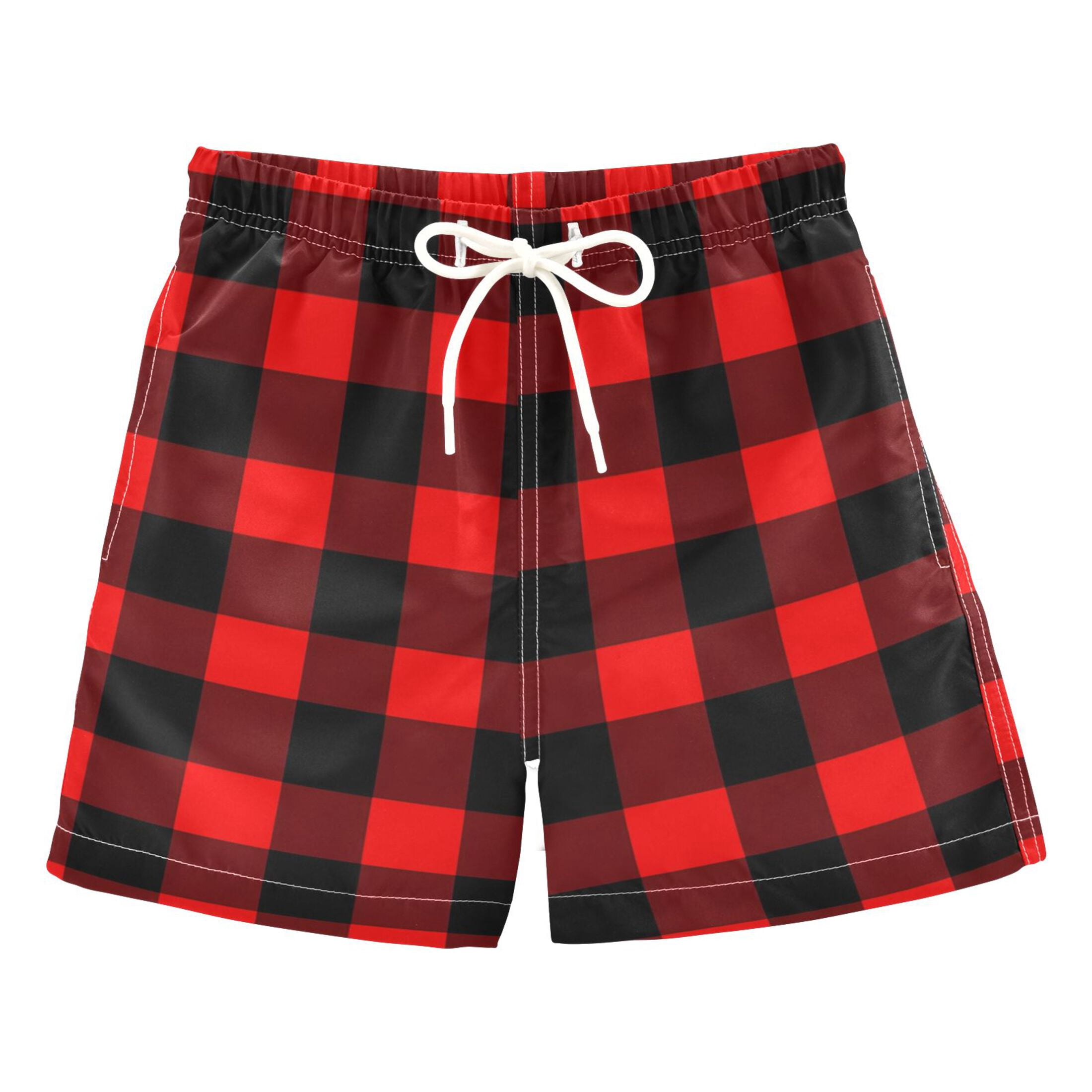 Red Black Check Pattern Swim Trunks Quick Dry Beach Pool Board Shorts ...