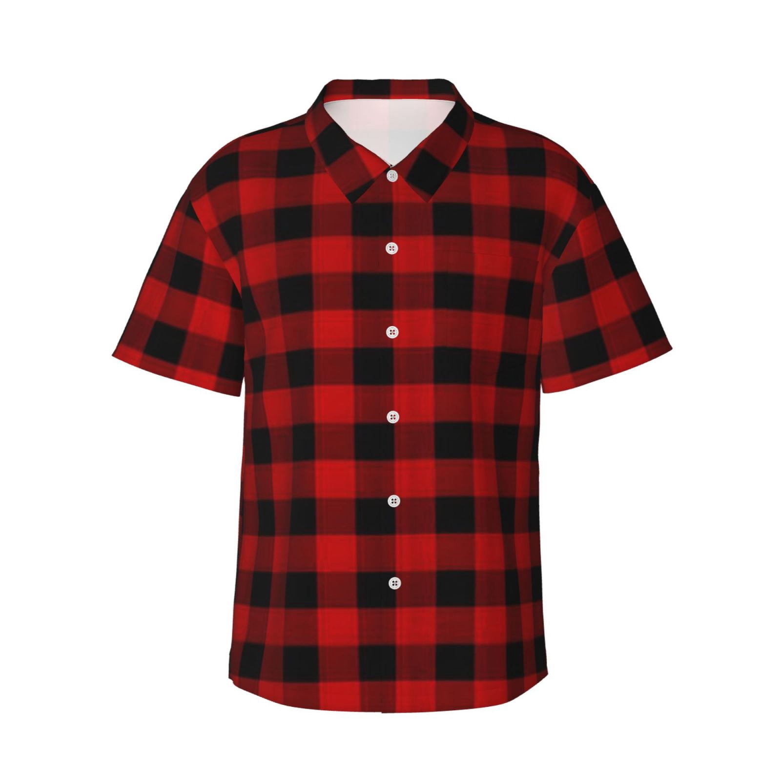 Red Black Check Plaid Men'S 3d Print Casual Button Down Shirts, Novelty ...