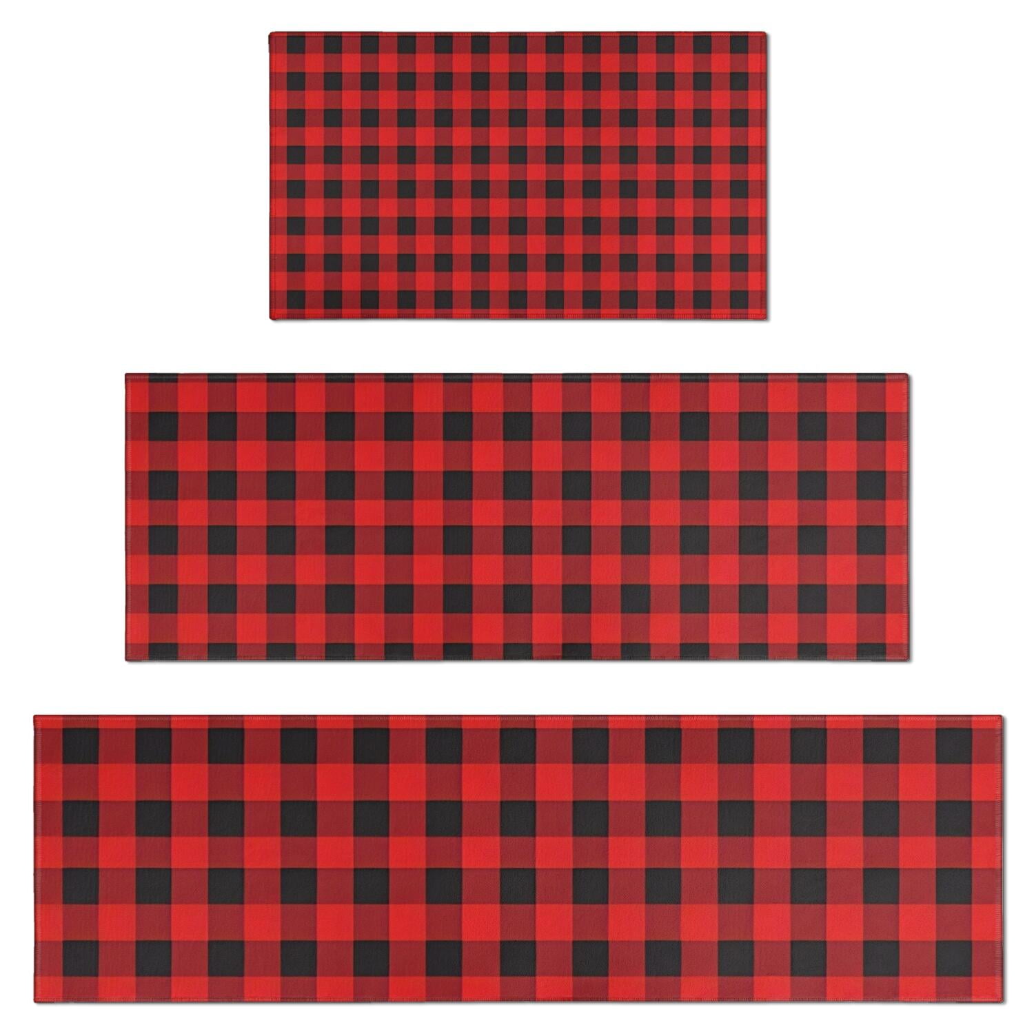 Red Black Checkerboard Checkered Pattern Kitchen Rugs Sets Of 3,Kitchen ...