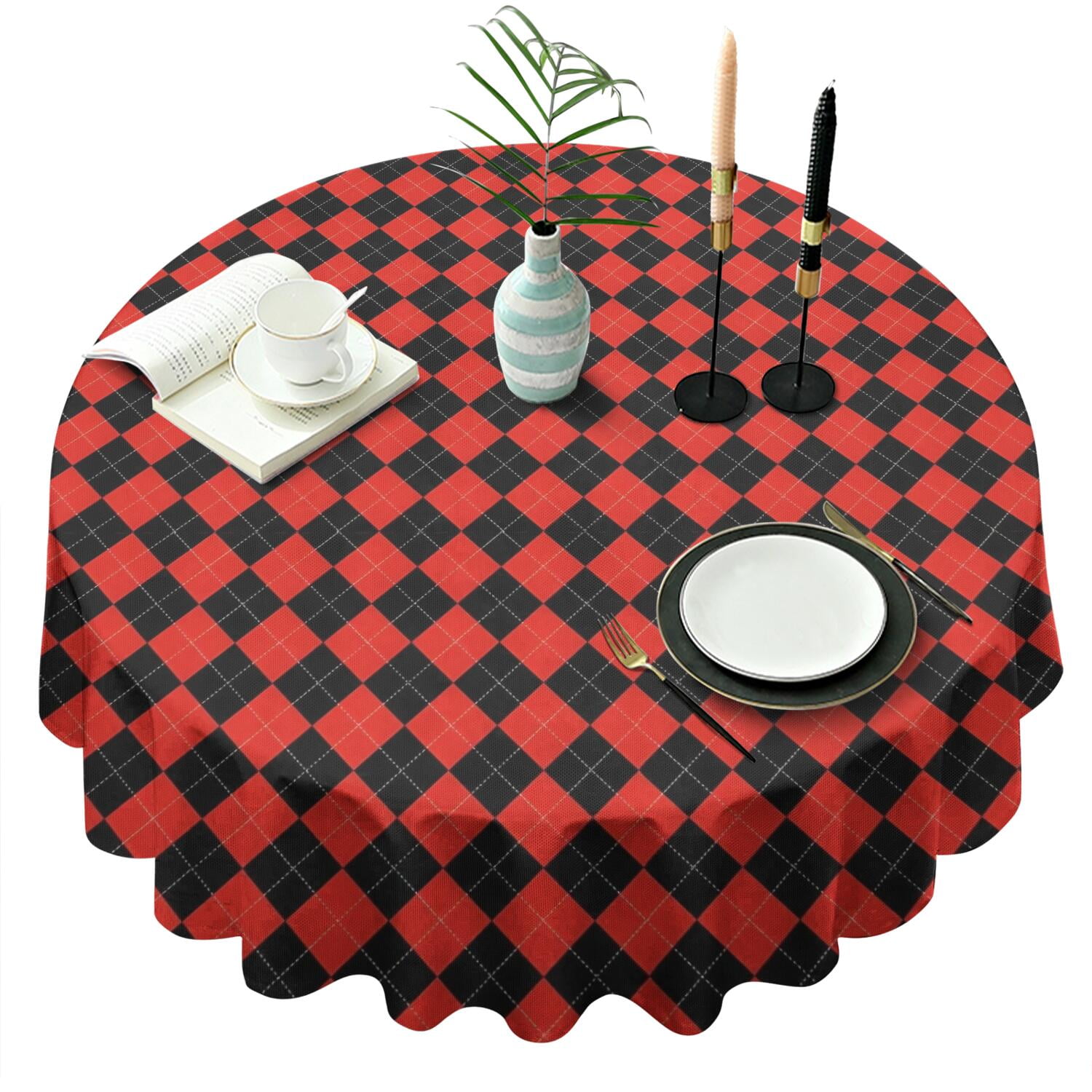 Red Black Checkerboard Checkered Pattern Round Tablecloth 60"x60 ...