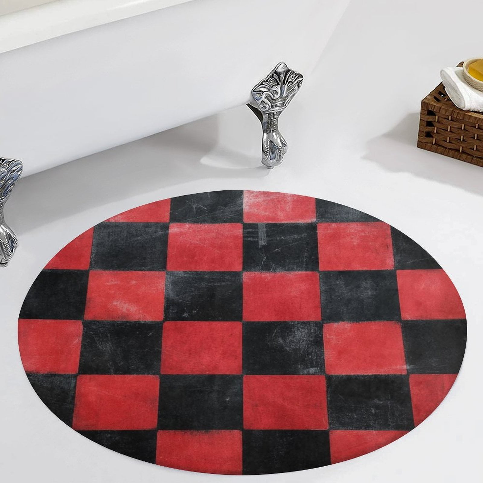 Red Black Checkered Pattern Round Area Rugs for Bedroom Living Room ...
