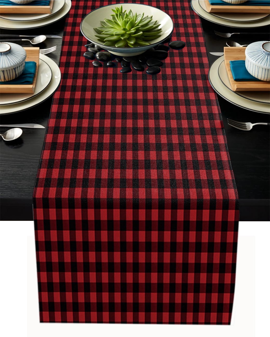 Red Black Checkered Table Runner 108 Inches, Classical Buffalo Plaid ...