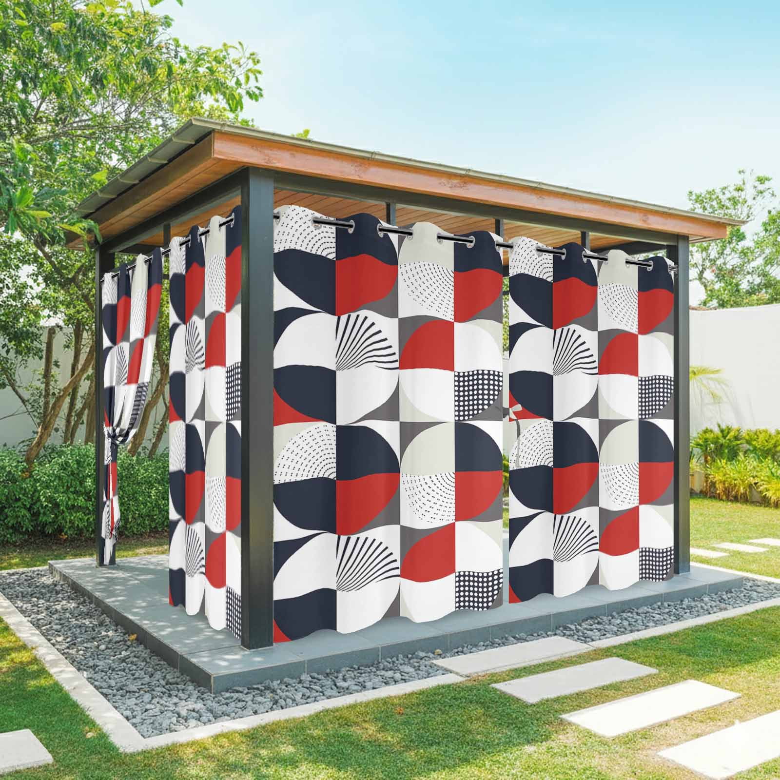 Red Black Circular Outdoor Curtains for Patio Waterproof, Medieval ...